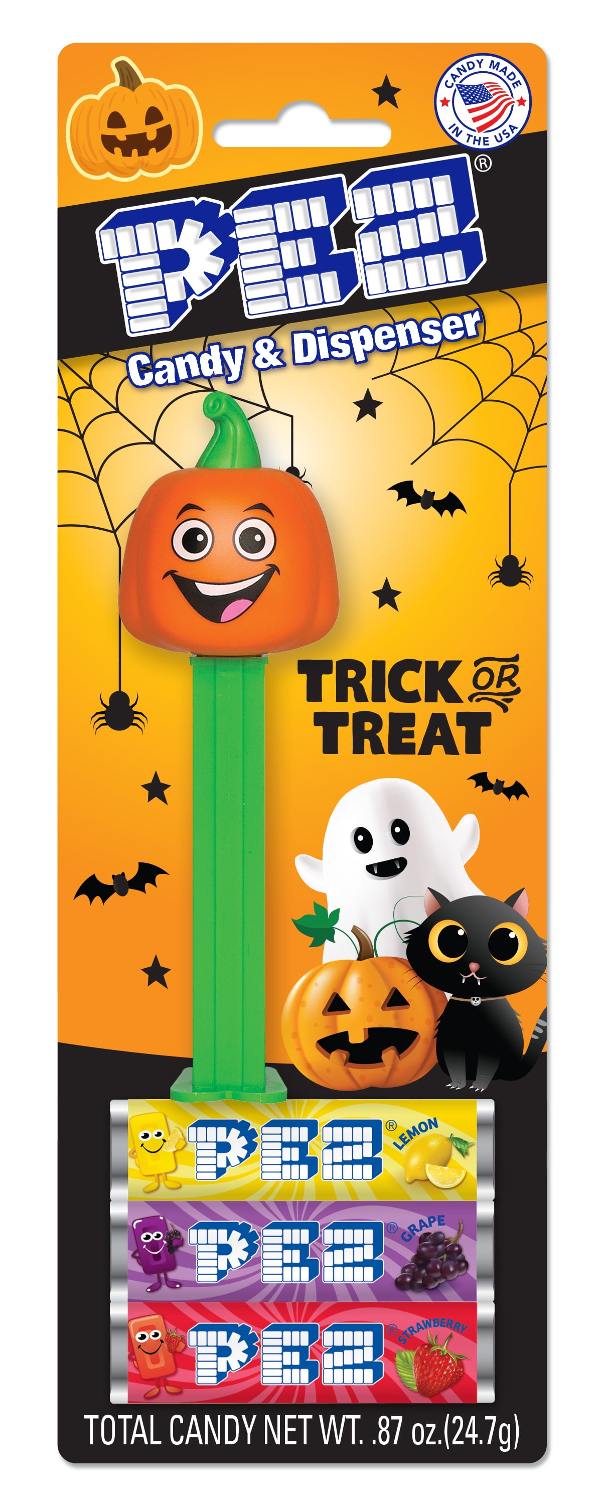 PEZ Candy Halloween Pumpkin, 1 Candy Dispenser Plus 3 Rolls Assorted ...