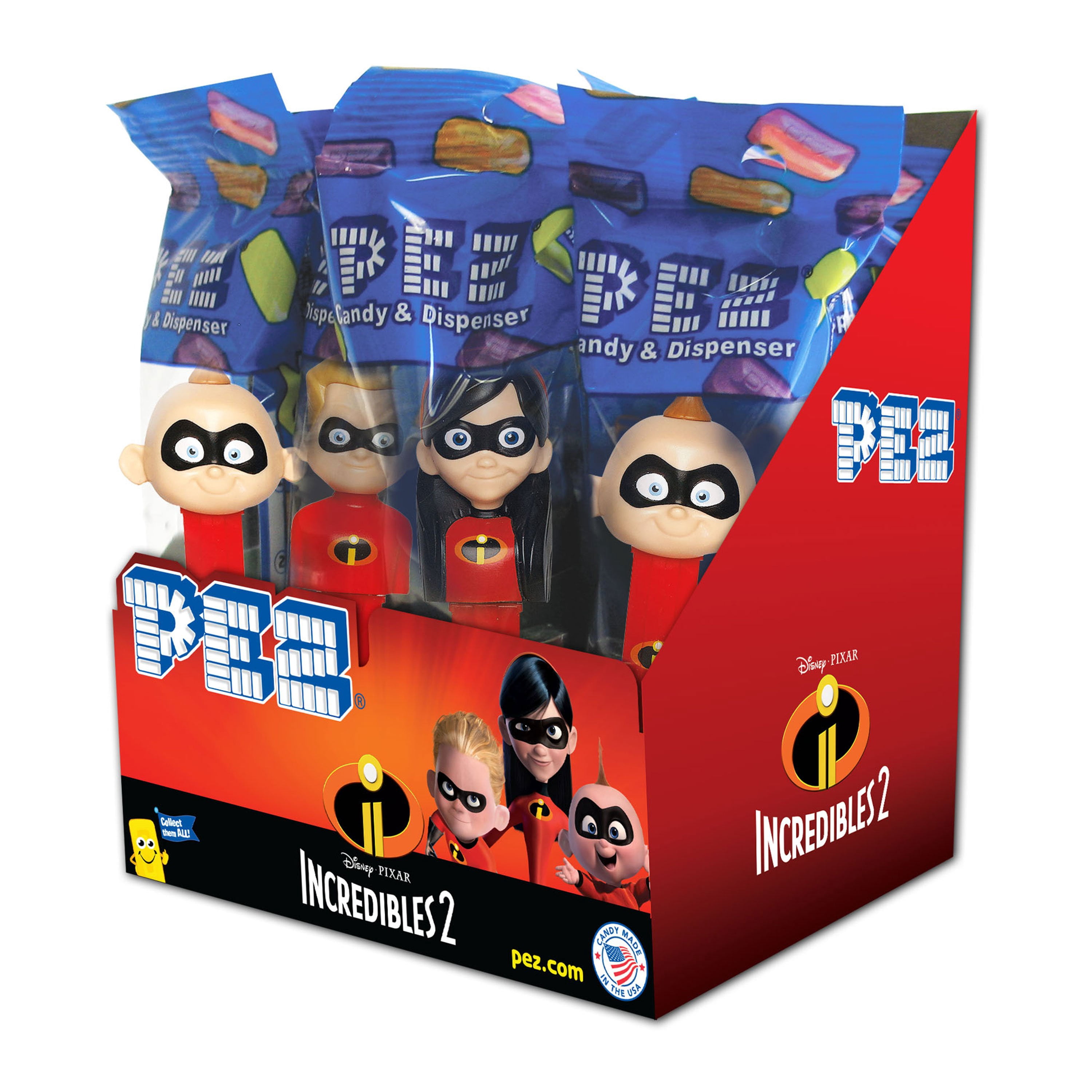 PEZ Candy Incredibles II Assortment, 1 Candy Dispenser Plus 2 Rolls ...