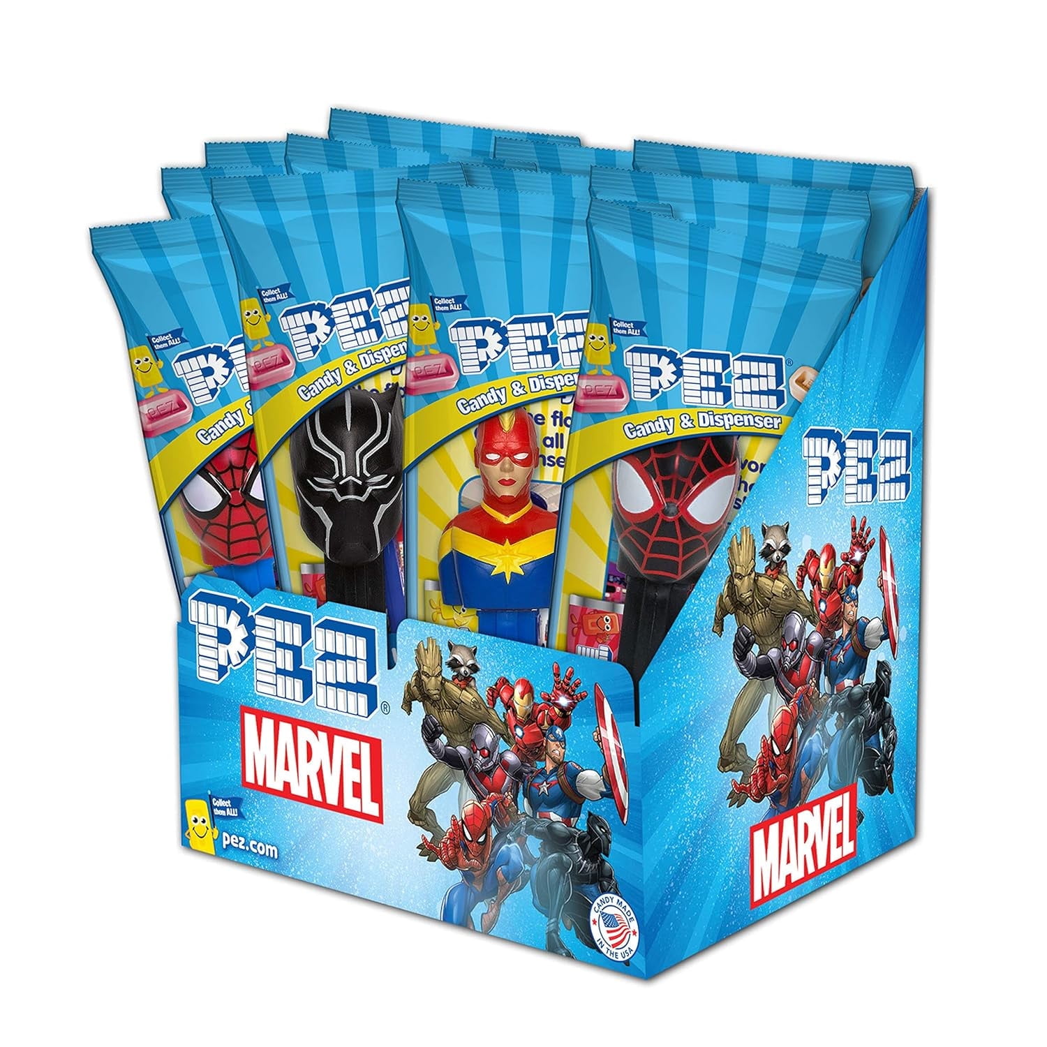 PEZ Candy, Marvel Assortment (Pack of 12, individually wrapped ...