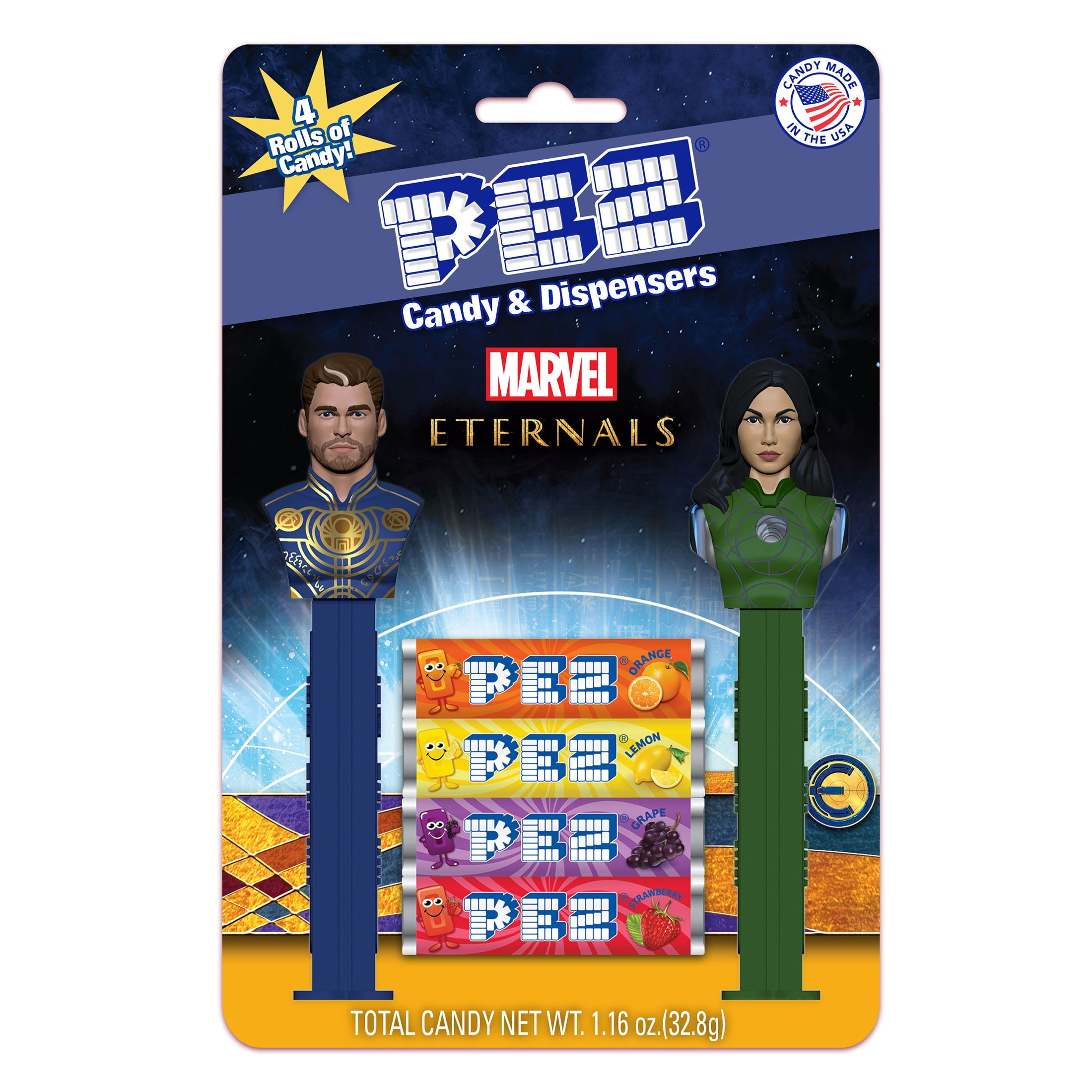 PEZ Candy Marvel Eternals 2 Dispensers Plus 4 Rolls Assorted Fruit ...