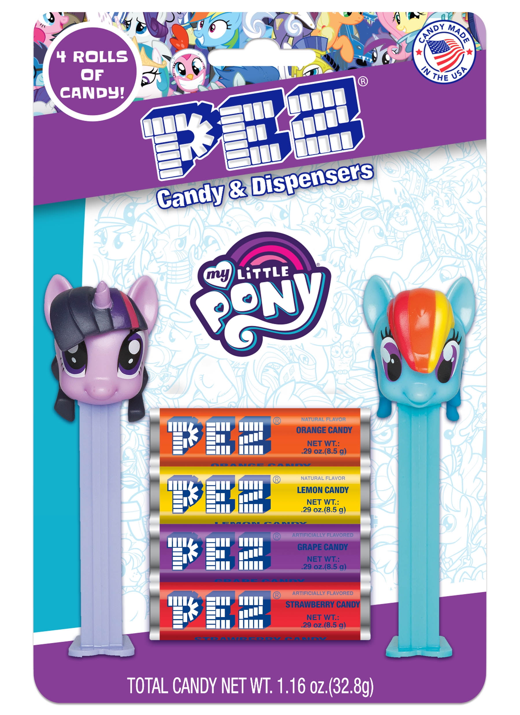 PEZ Candy My Little Pony 2 Dispensers Plus 4 Rolls Assorted Fruit Candy ...