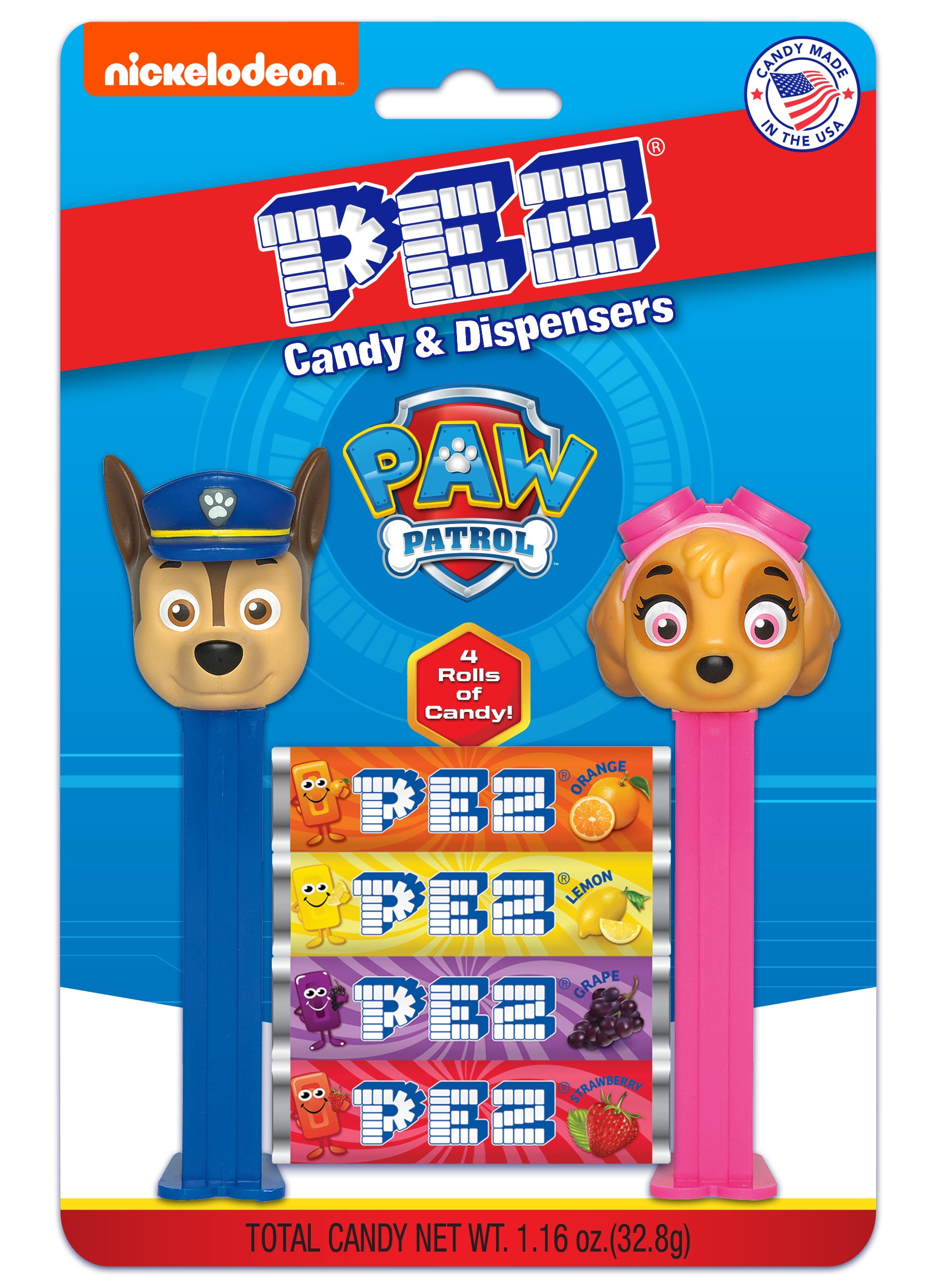 PEZ Candy Paw Patrol 2 Dispensers Plus 4 Rolls Assorted Fruit Candy, 1 ...