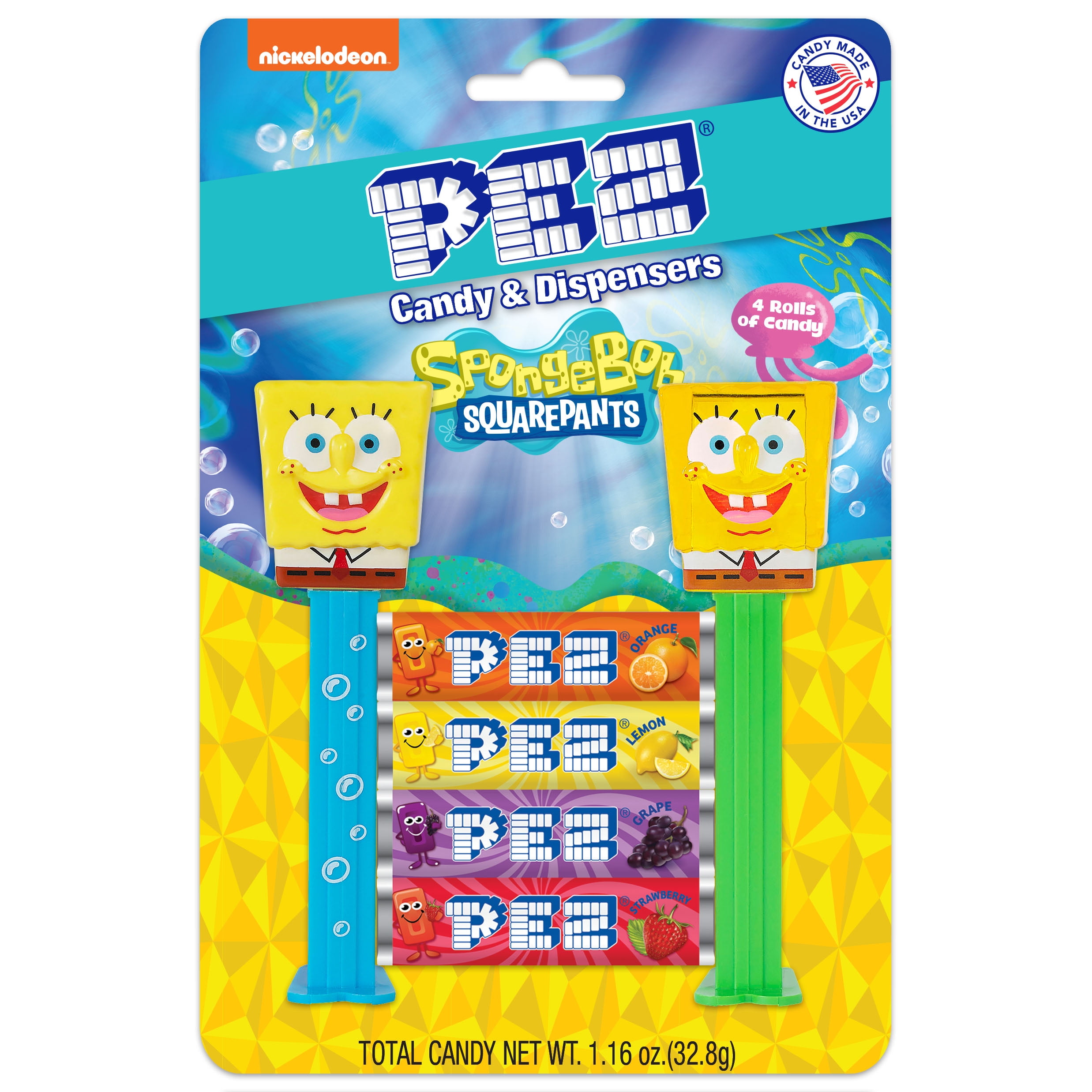 PEZ Candy SpongeBob 2 Dispensers Plus 4 Rolls Assorted Fruit Candy, 1 ...