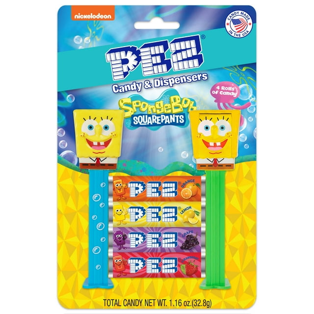 PEZ Candy SpongeBob 2 Dispensers Plus 4 Rolls Assorted Fruit Candy, 1 ...