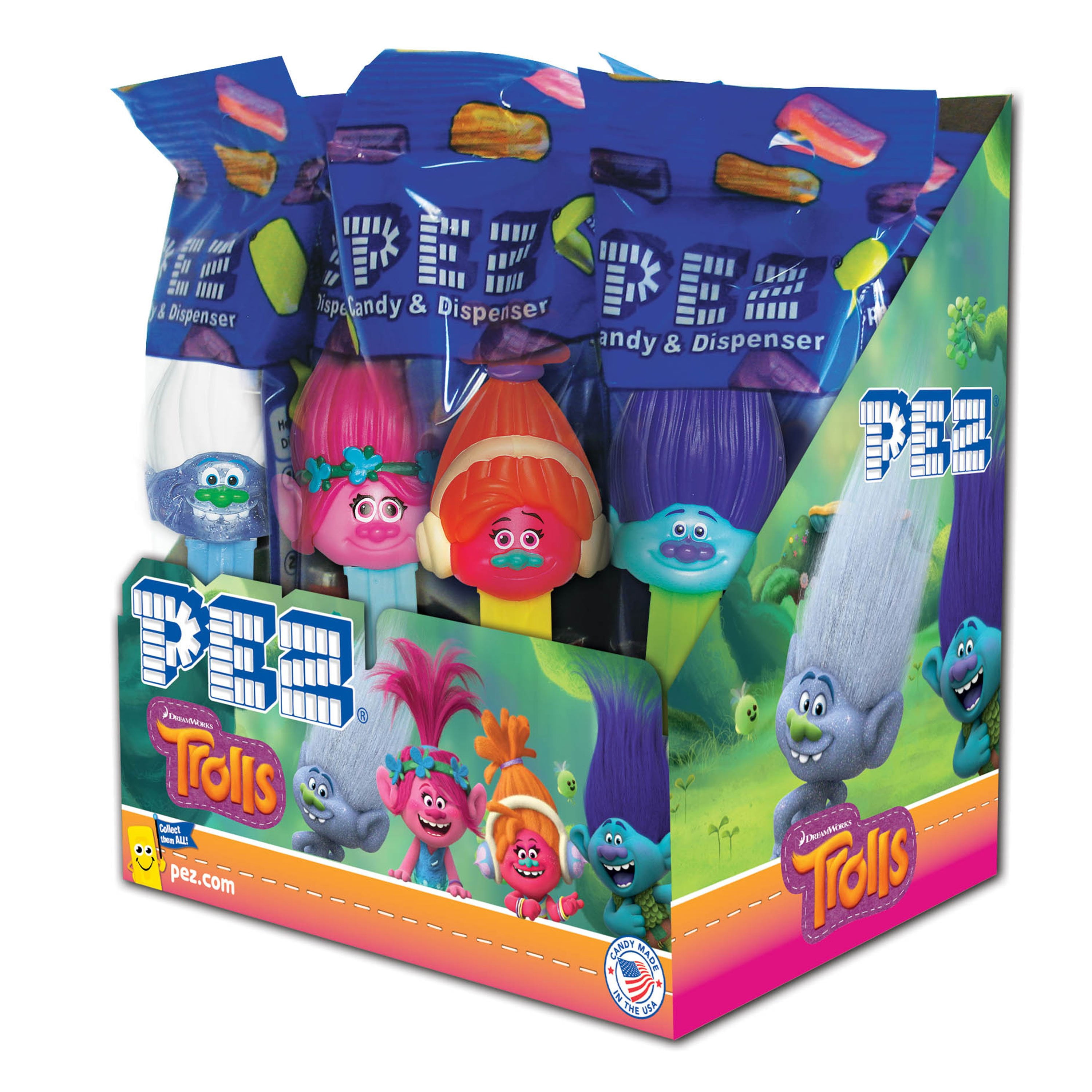 PEZ Candy Trolls Assortment, 1 Candy Dispenser Plus 2 Rolls Assorted ...