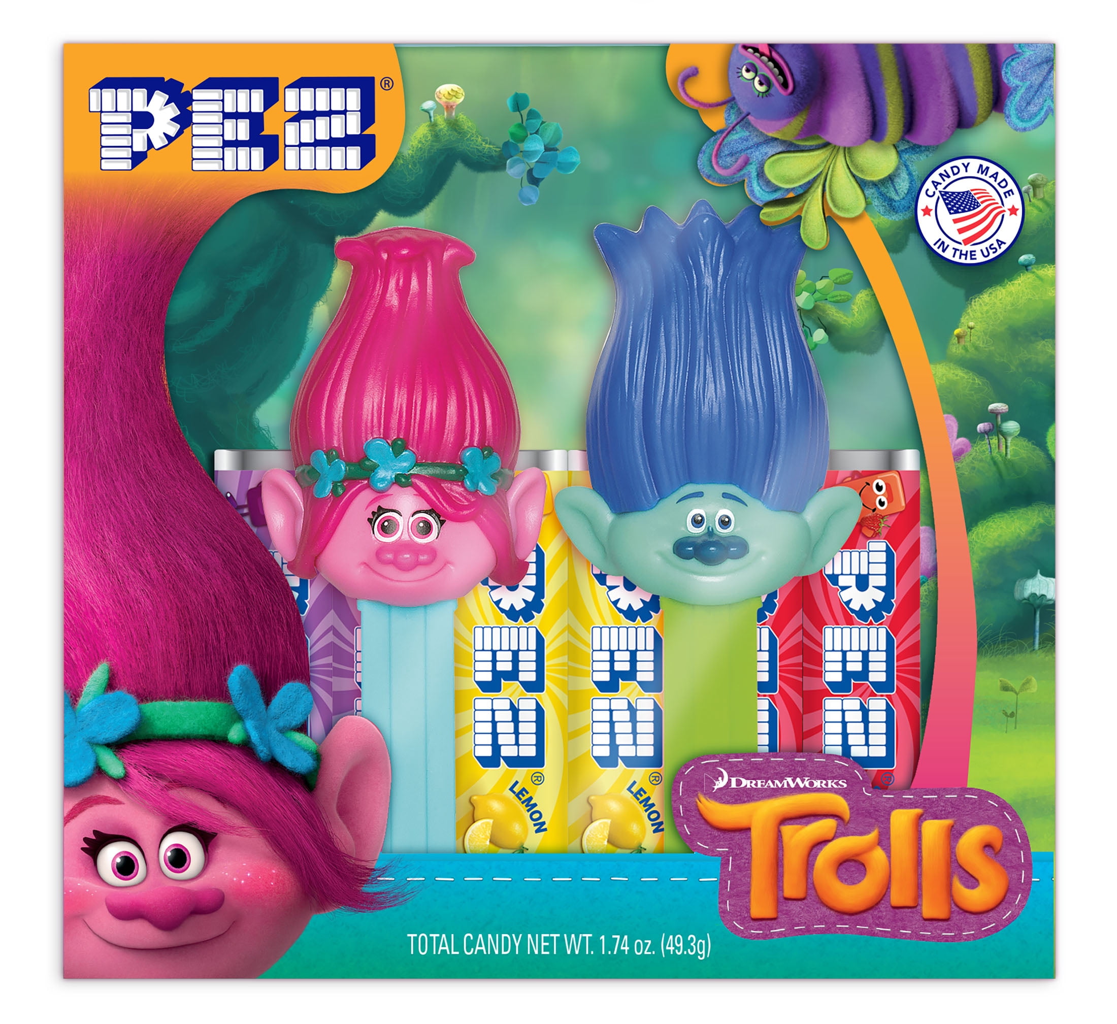 PEZ Candy Trolls Twin Pack, 2 Candy Dispensers Plus 6 Rolls Assorted ...