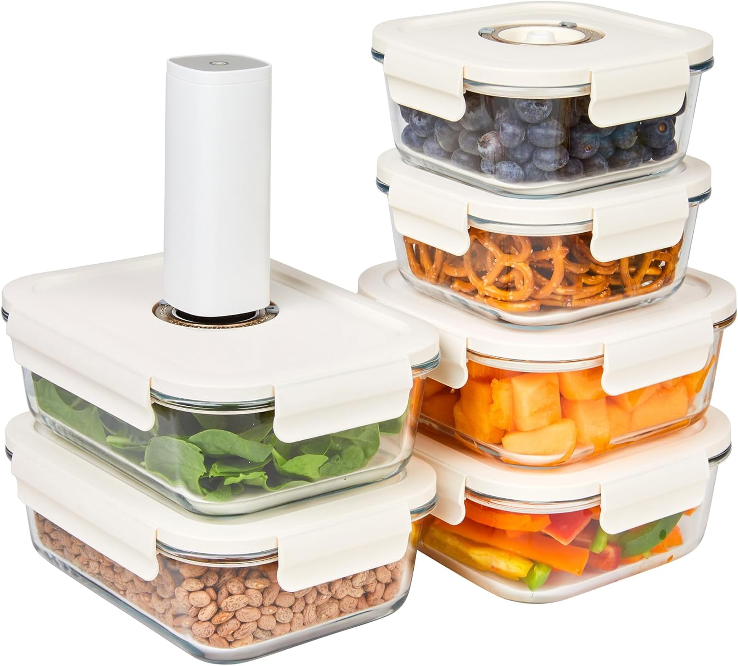 PEZGO Vacuum Food Storage Containers, Set of 6 Glass Containers plus an ...