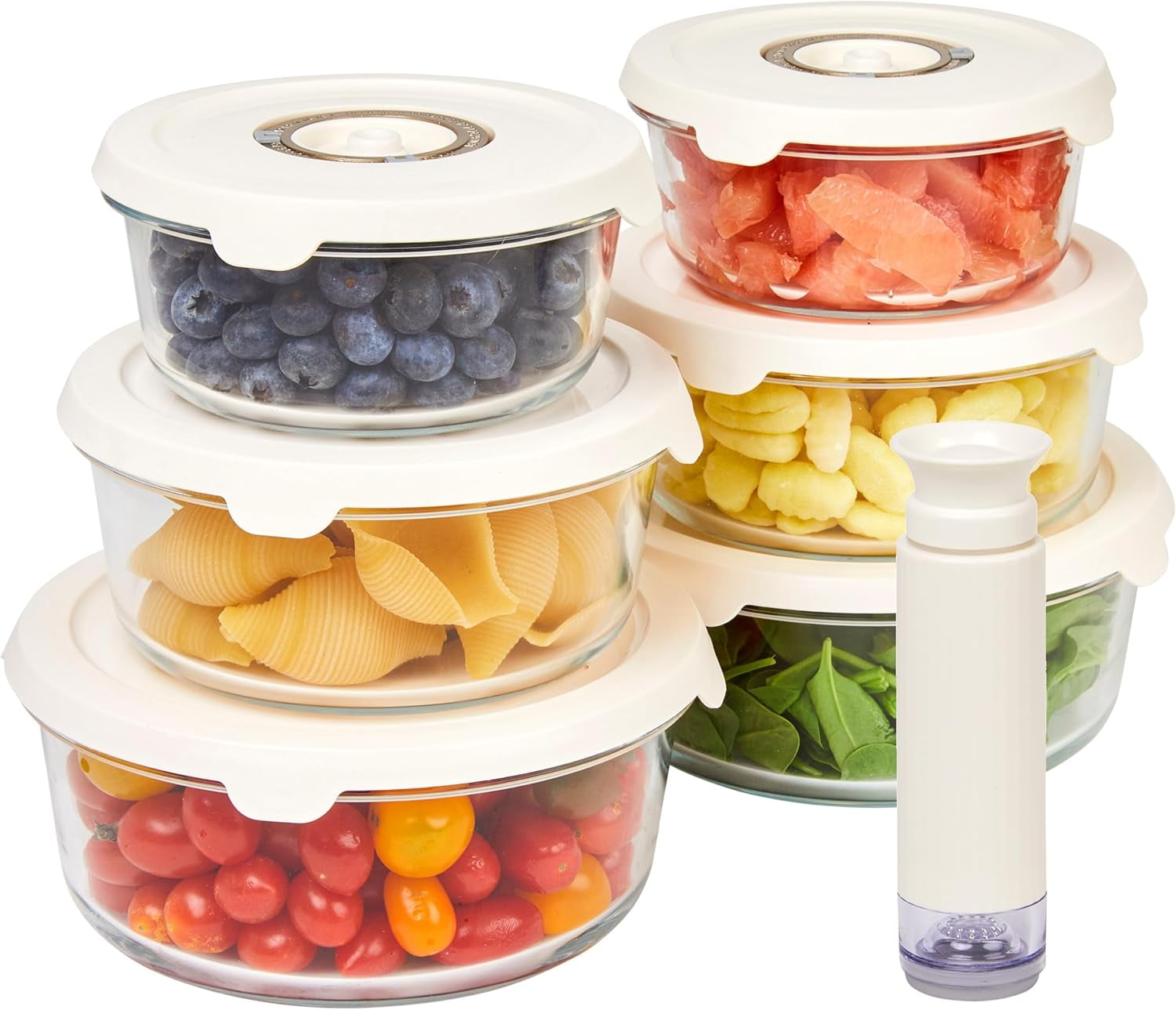 PEZGO Vacuum Food Storage Containers, Set of 6 Glass Containers plus a ...
