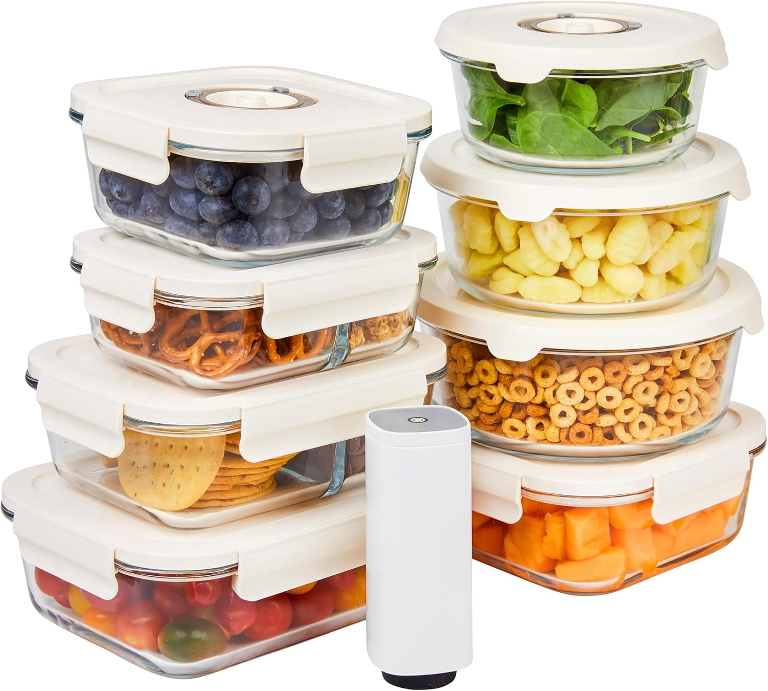 PEZGO Vacuum Food Storage Containers, Set of 8 Glass Containers plus an ...