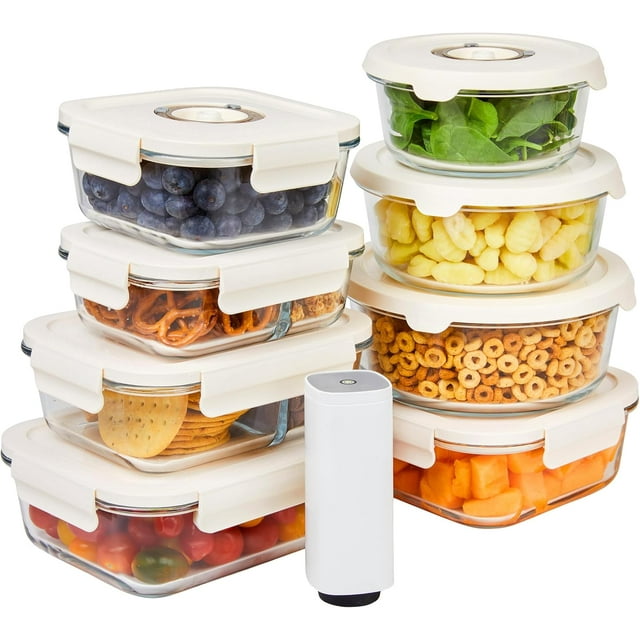 PEZGO Vacuum Food Storage Containers, Set of 8 Glass Containers plus an ...