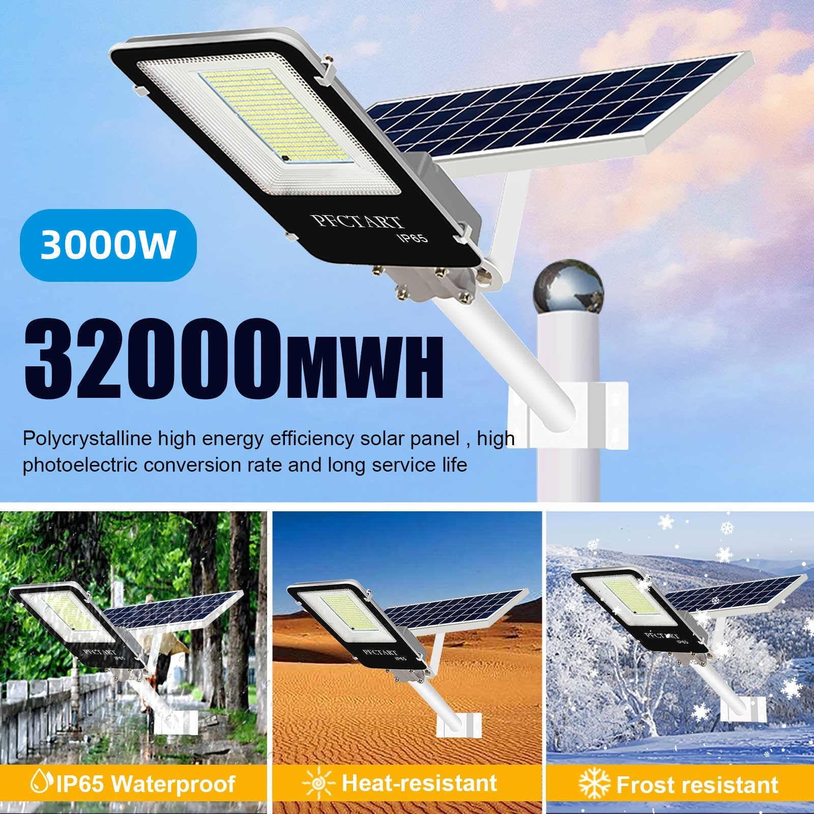 PFCTART 3000W Solar Street Lights Outdoor Dusk to Dawn Solar Security ...