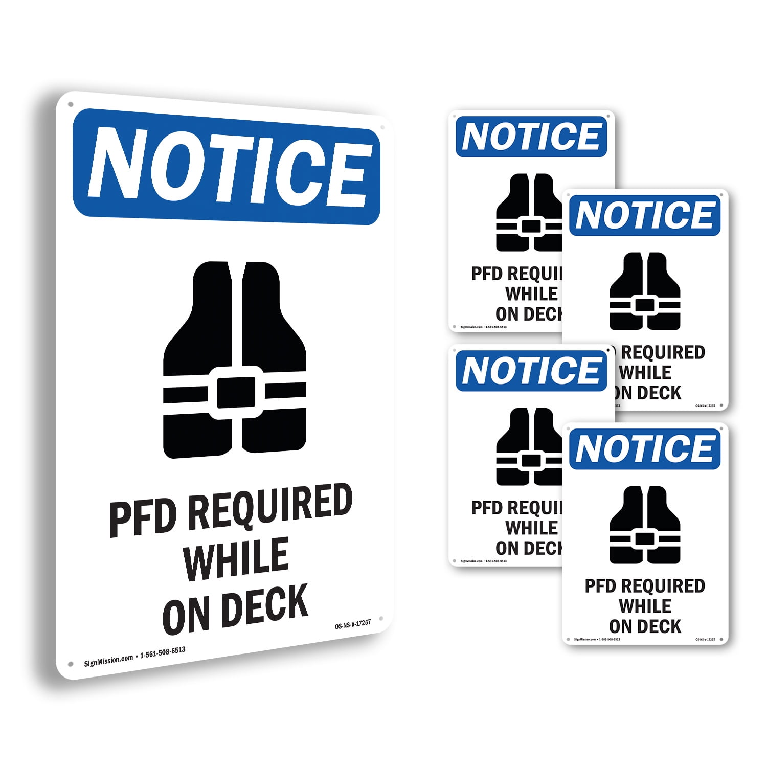 PFD Required While On Deck OSHA Notice Rigid Plastic Sign 10 Inch x 7 ...