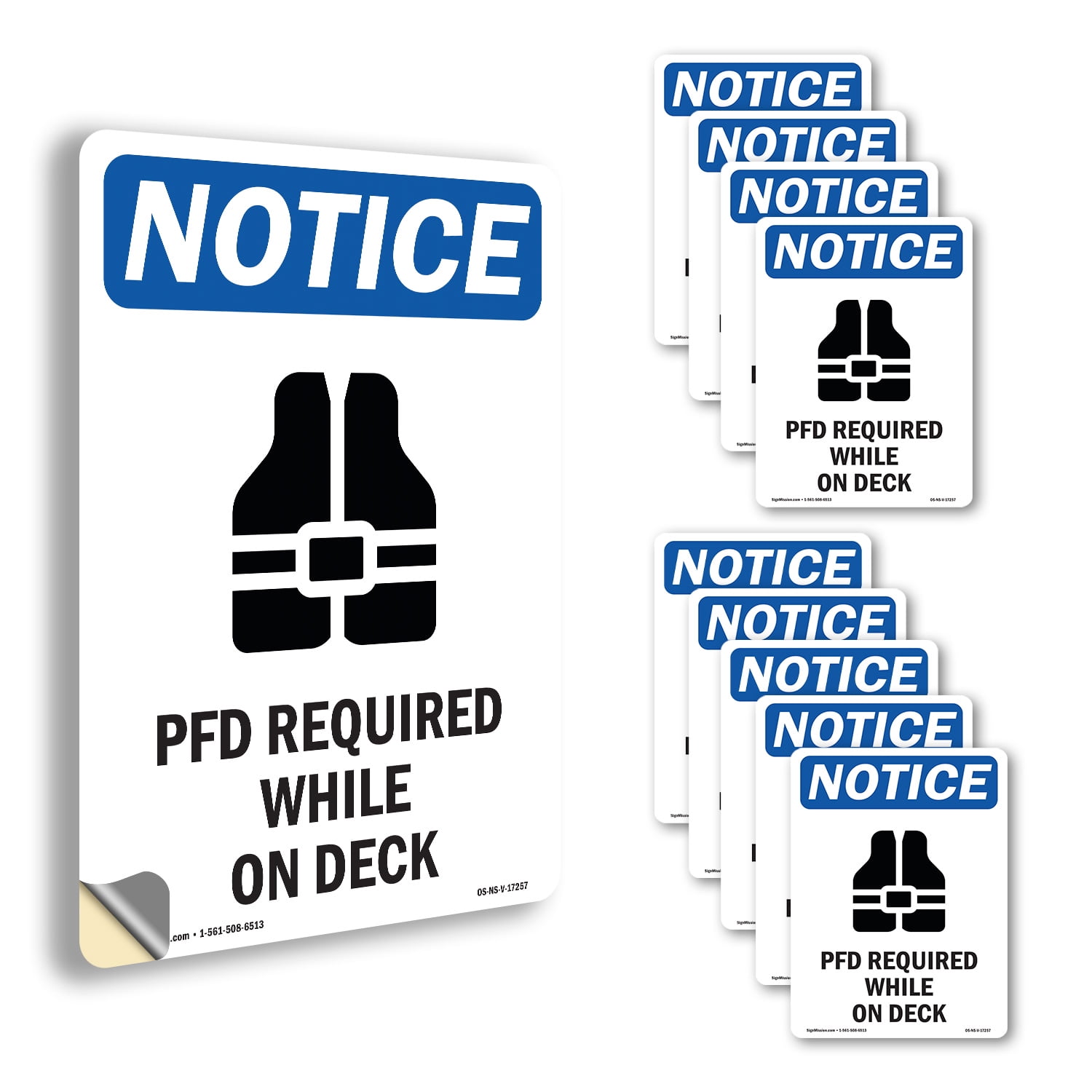 PFD Required While On Deck With Symbol OSHA Notice Vinyl Decal Label 5 ...