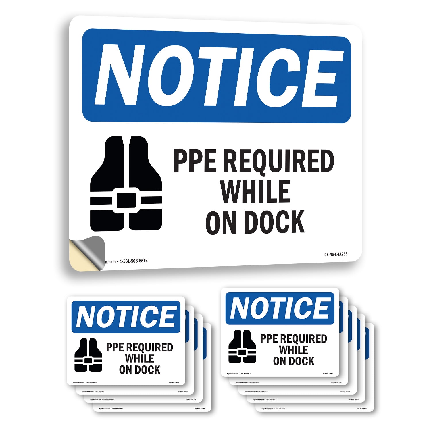 PFD Required While On Deck With Symbol OSHA Notice Vinyl Decal Label 5 ...