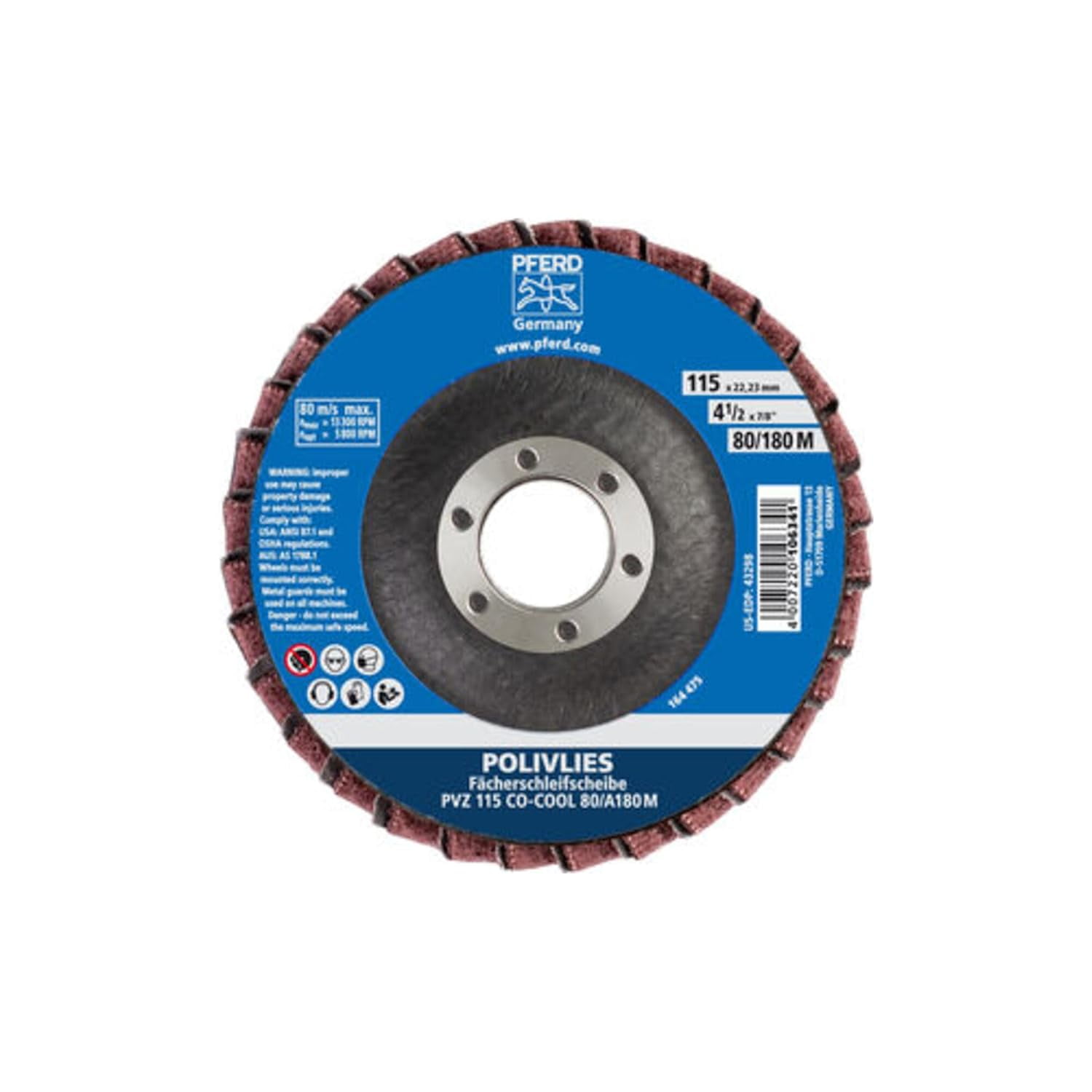 PFERD 4-1/2" Polivlies Interleave Flap Disc - 80 Grit Aluminum Oxide ...