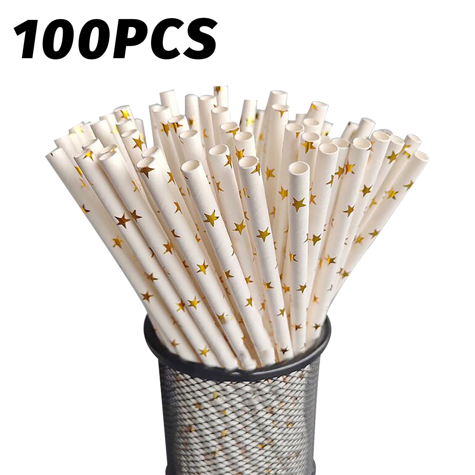 PFFRIZ 100PCS Disposable Paper Straw Color Coated GIlt Paper Drink ...