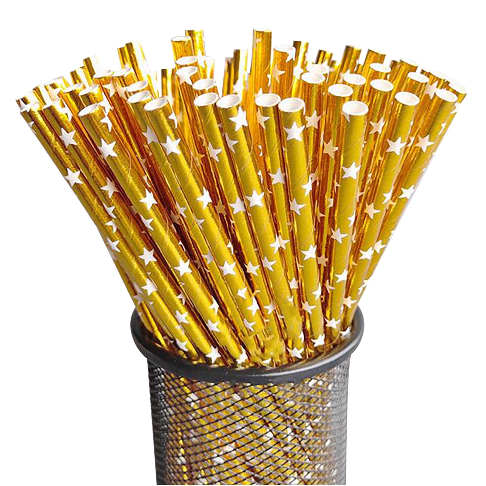 PFFRIZ 100PCS Disposable Paper Straw Color Coated GIlt Paper Drink ...