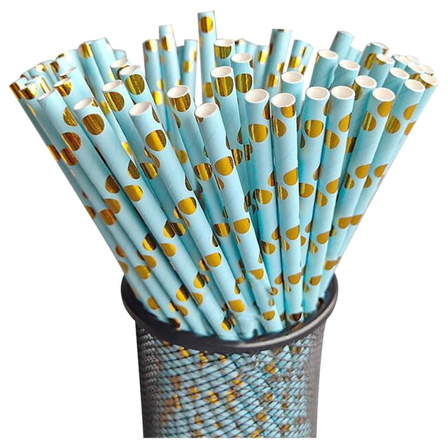 PFFRIZ 100PCS Disposable Paper Straw Color Coated GIlt Paper Drink ...