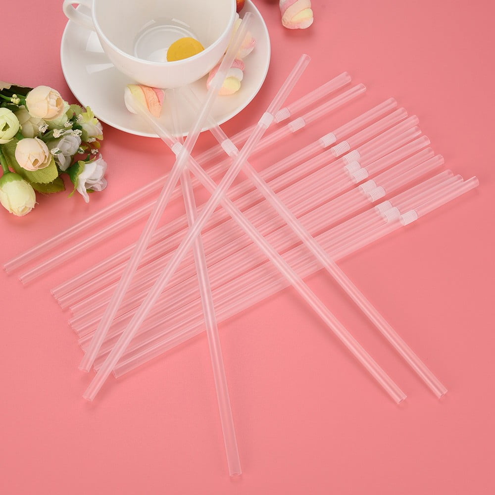 PFFRIZ 100Pcs 210mm Clear Long Flexible Drinking Straws Plastic ...