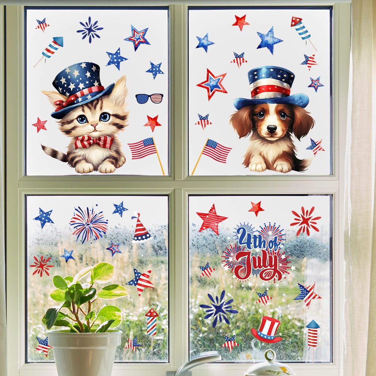 PFFRIZ 6pcs 4th of July Window Clings, Patriotic Cat Stickers, 7.9×11 ...