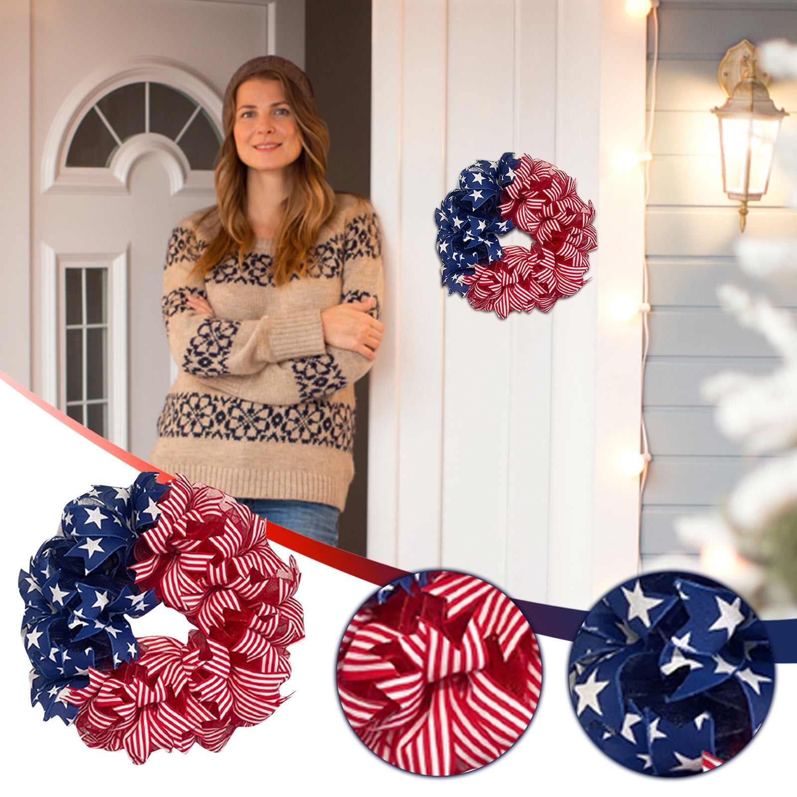 PFFRIZ Independence Day Memorial Hanging Door Wreath 40cm Independent ...