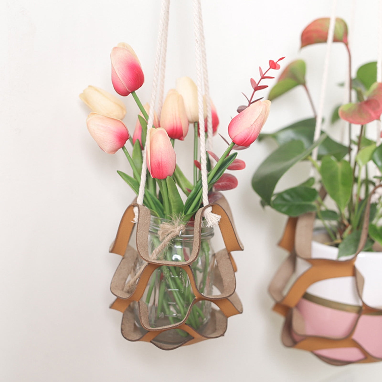 PFFRIZ Nursery Pot Leather Flower Pot Tray Multi-Level Plant Hanging ...