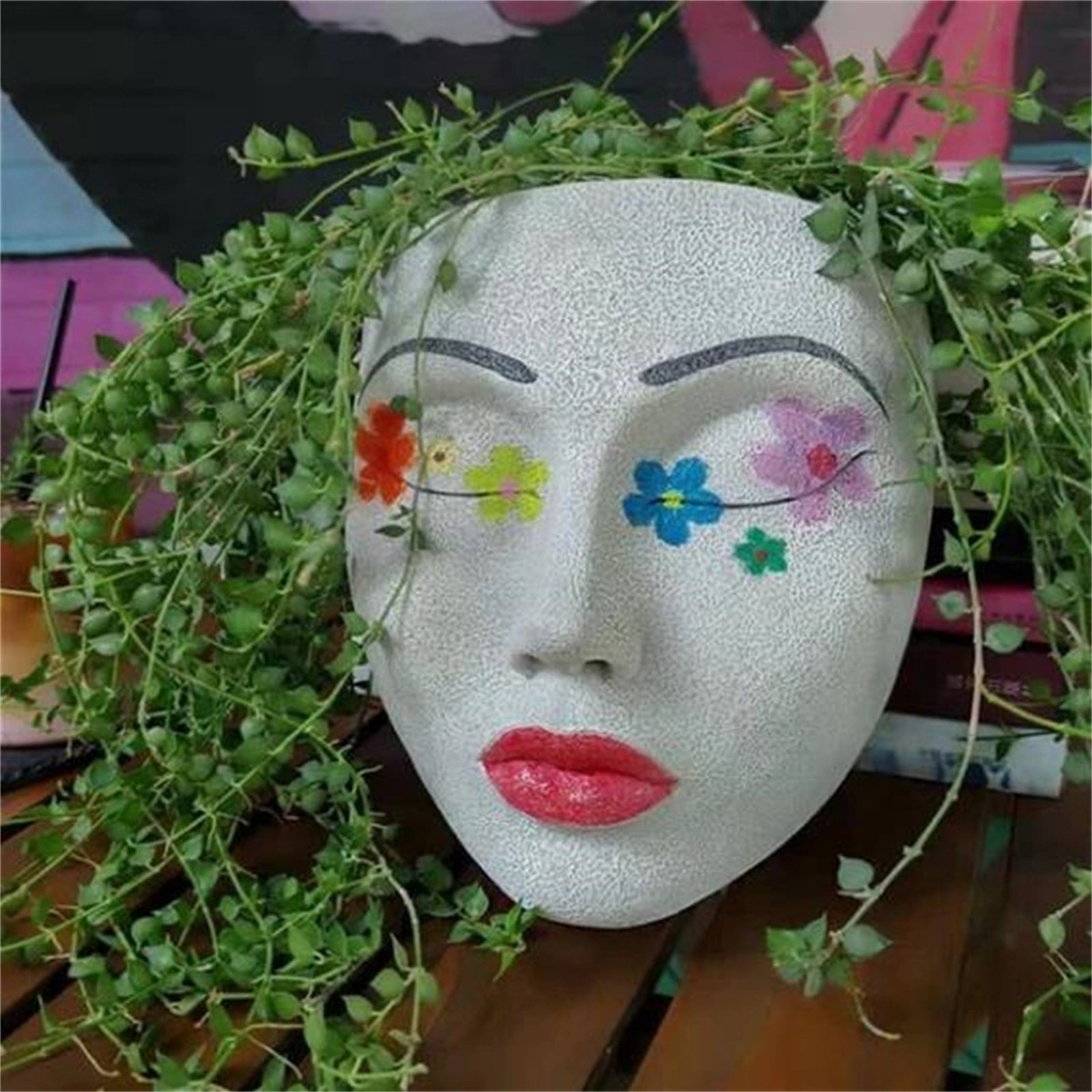 PFFRIZ Nursery Pot Resin Human Face Wall Mounted Outdoor Garden Wall ...