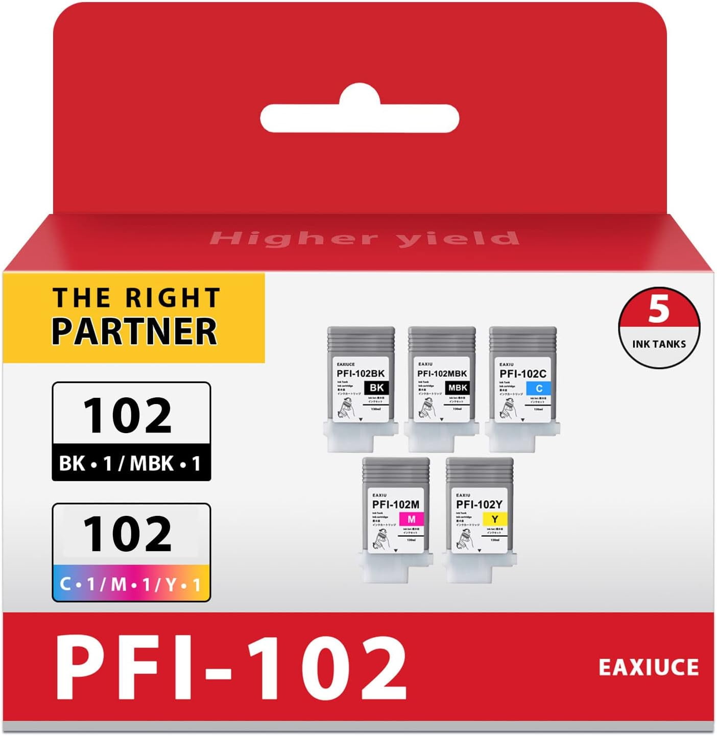 PFI-102 5-Color Ink Tank (5PK, Matte Black/Black/Cyan/Magenta/Yellow) - PFI-102MBK PFI-102BK PFI ...