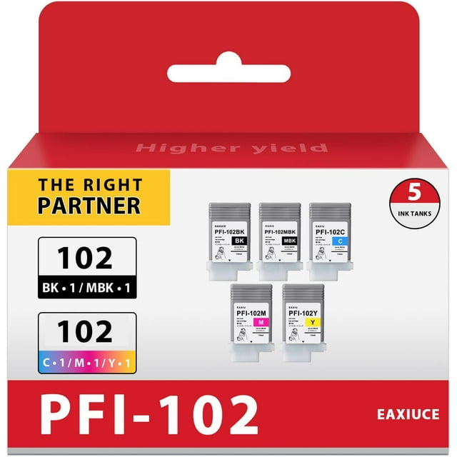 PFI-102 5-Color Ink Tank (5PK, Matte Black/Black/Cyan/Magenta/Yellow) - PFI-102MBK PFI-102BK PFI ...