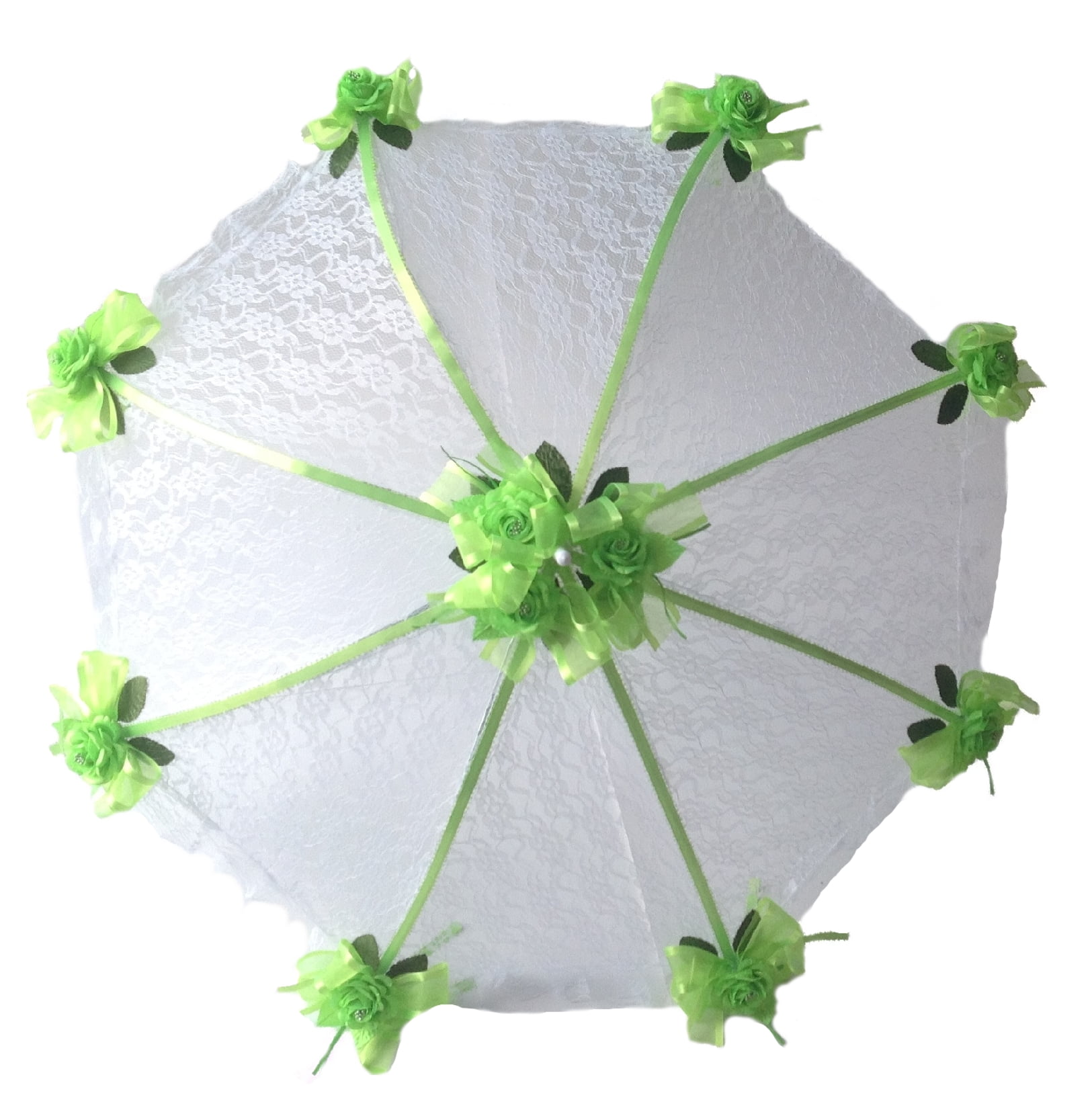 PFP Decorated Bridal Shower White Lace Umbrella Parasol 36" Apple Green ...