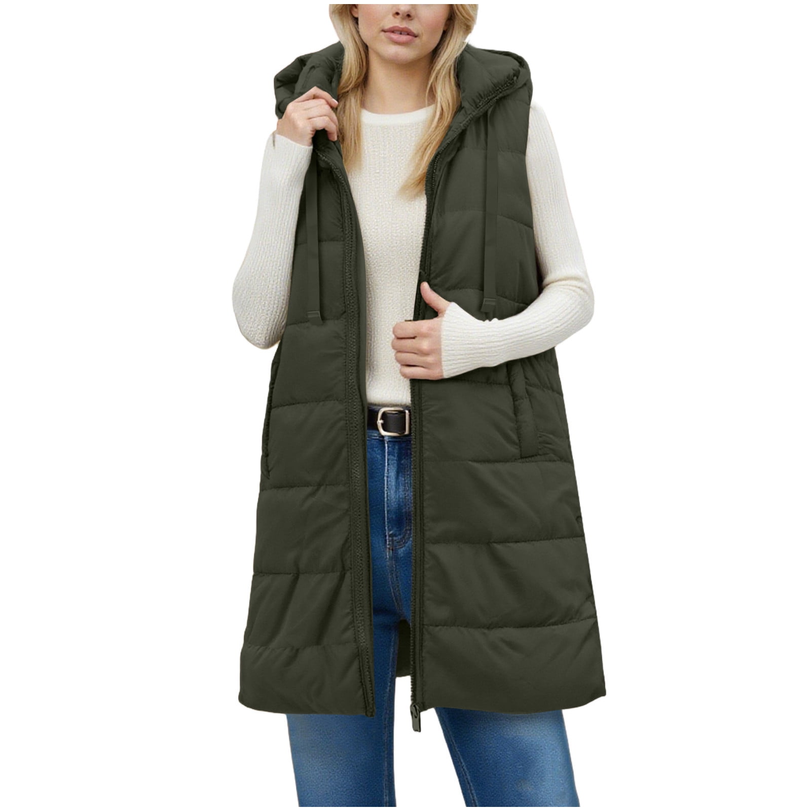 PFRNLF Long Puffer Vest for Women Winter Sleeveless Puffy Jacket Casual ...