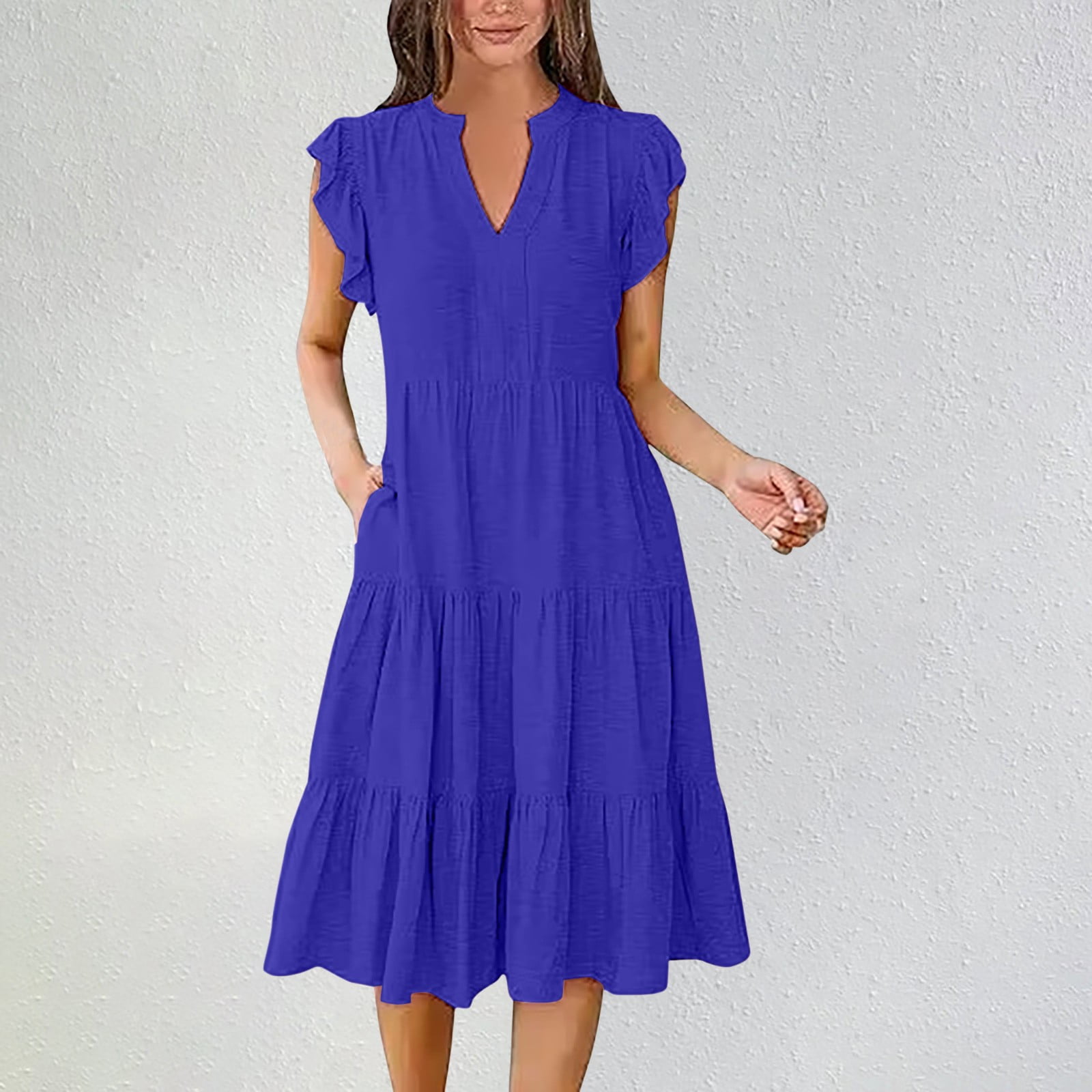 PFWOWB Blue Fall Dresses for Women 2024 Womens Summer Ruffle Sleeve V ...