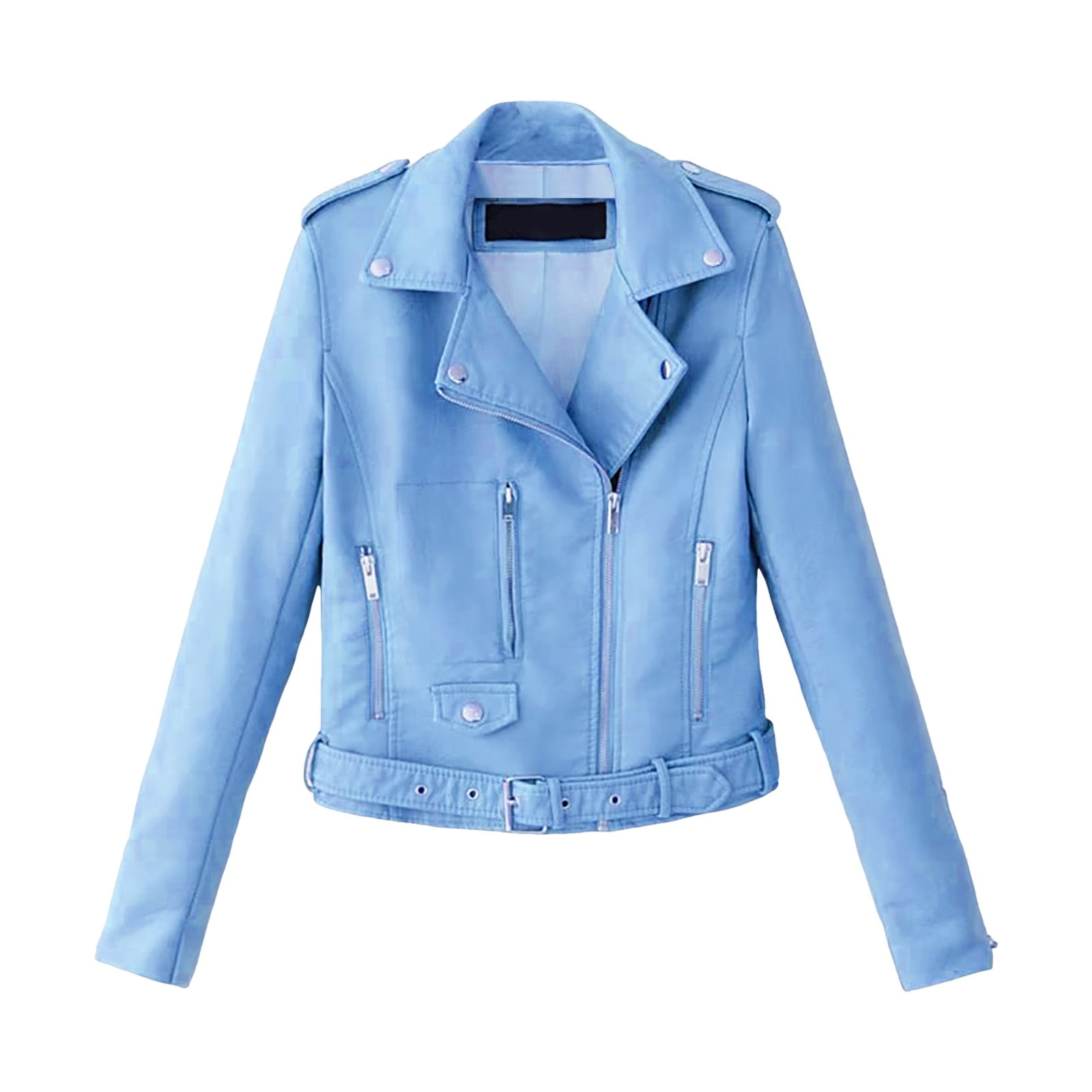 PFWOWB Blue Fleece Jacket Women's Fall Leather Motorcycle Jacket Plus ...