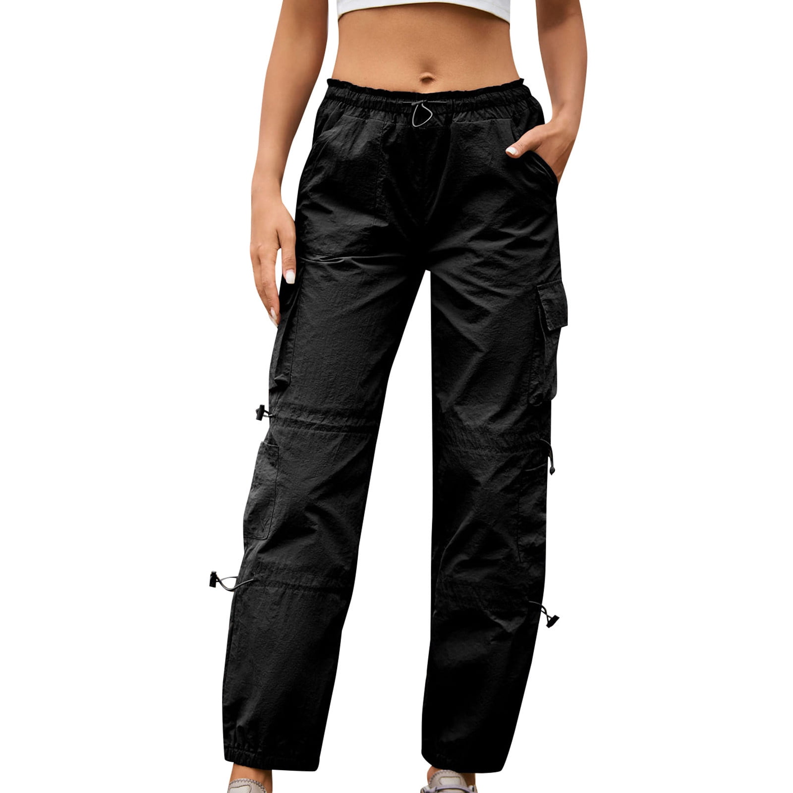 PFWOWB Parachute Pants For Women Drawstring Elastic Waist Ruched Baggy ...