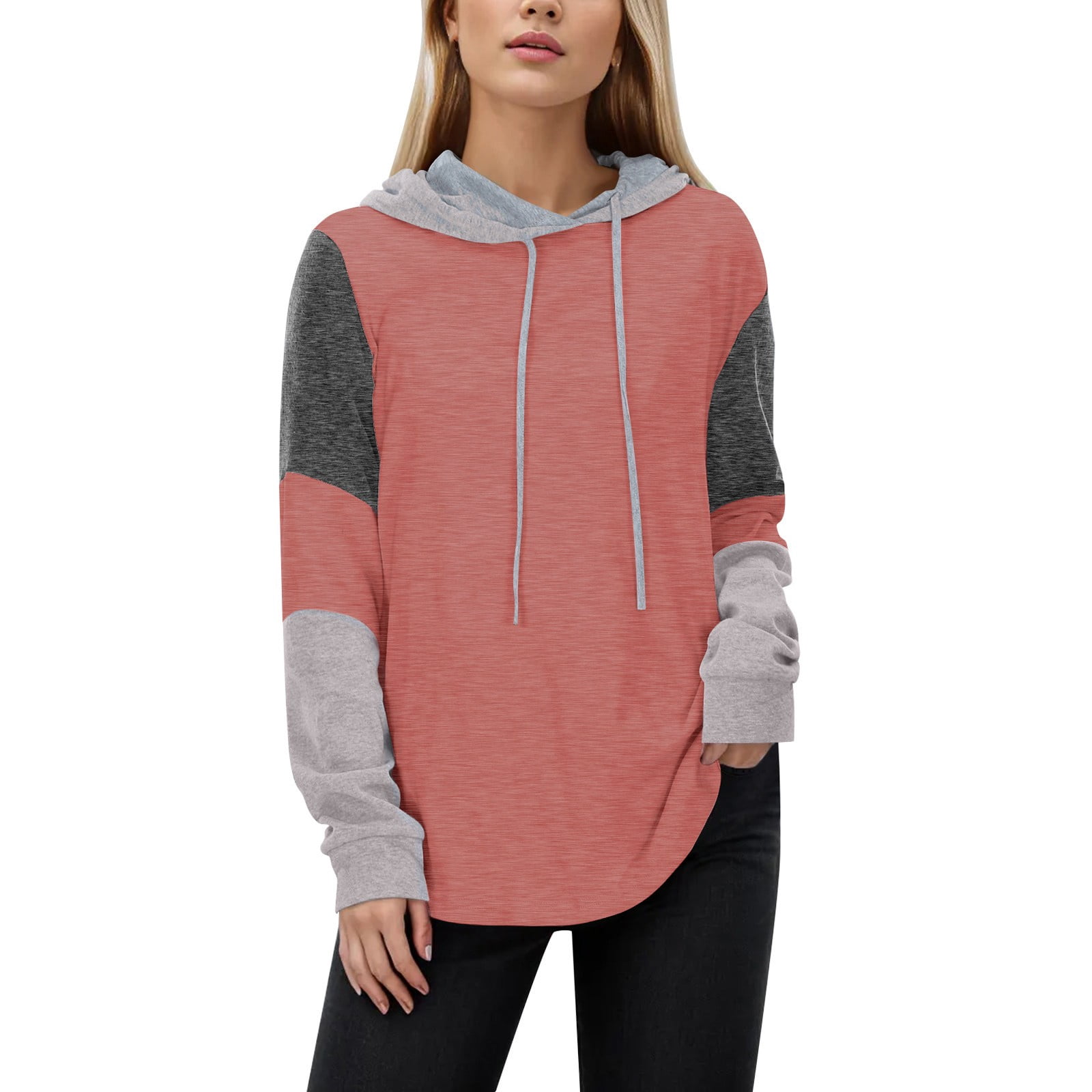 PFWOWB Red Oversized Hoodie Ladies Long Sleeve Hooded Drawstring Top ...