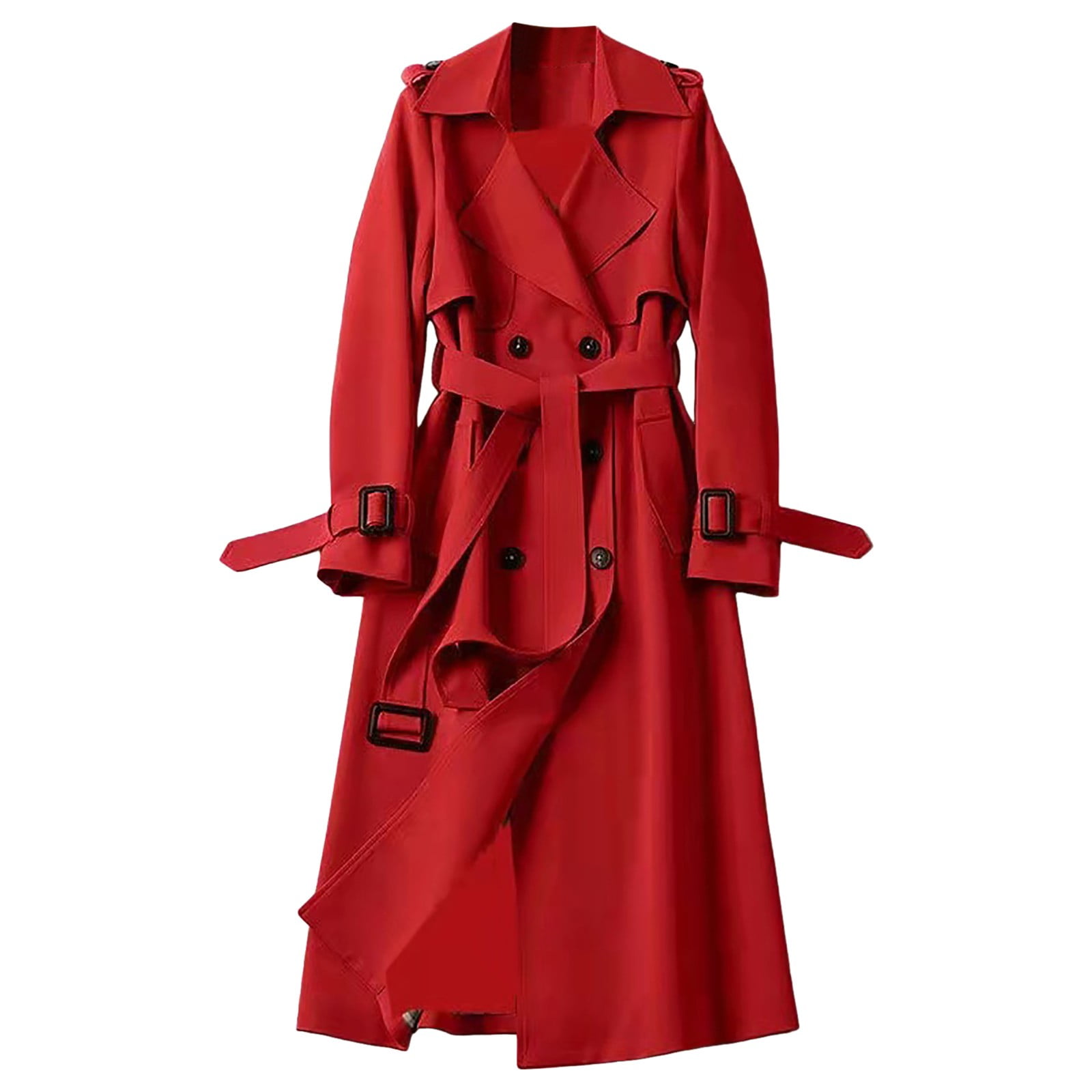 PFWOWB Red Warm Overcoats for Women Fashionable Trench Coat Mid Length ...