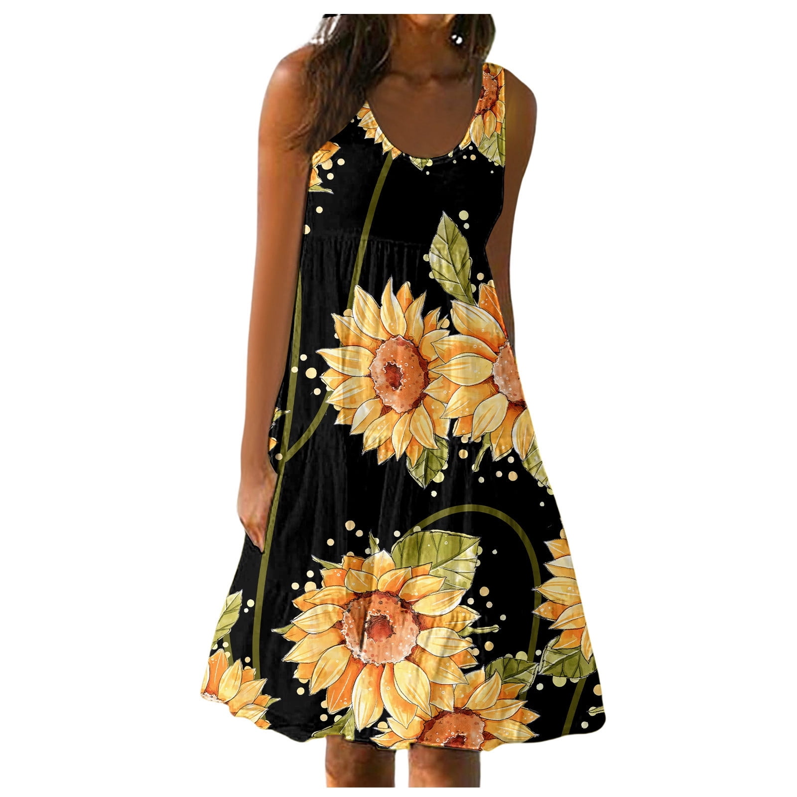 PFWOWB Spring Dresses for Women 2024 Trendy Ladies Sunflower Casual ...