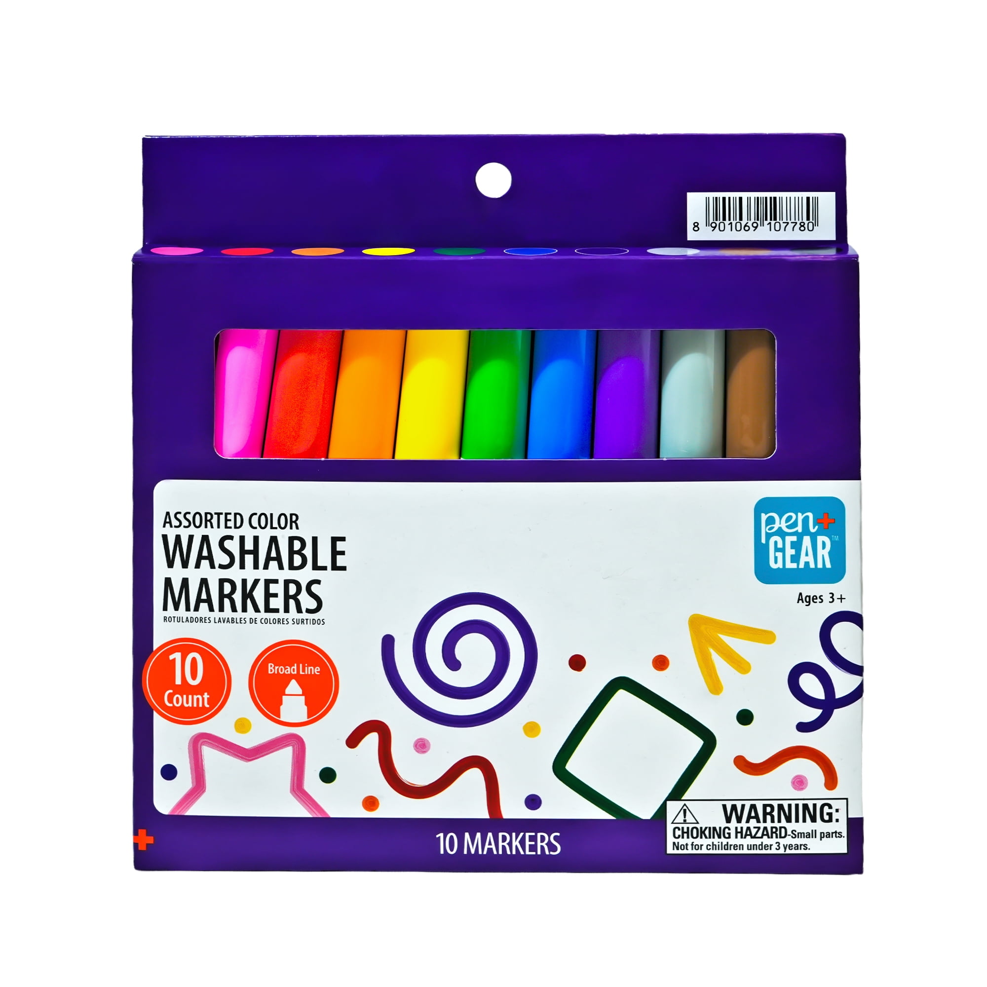 Pen+Gear Washable Markers, Broad Tip, Assorted Colors, 10 Count ...