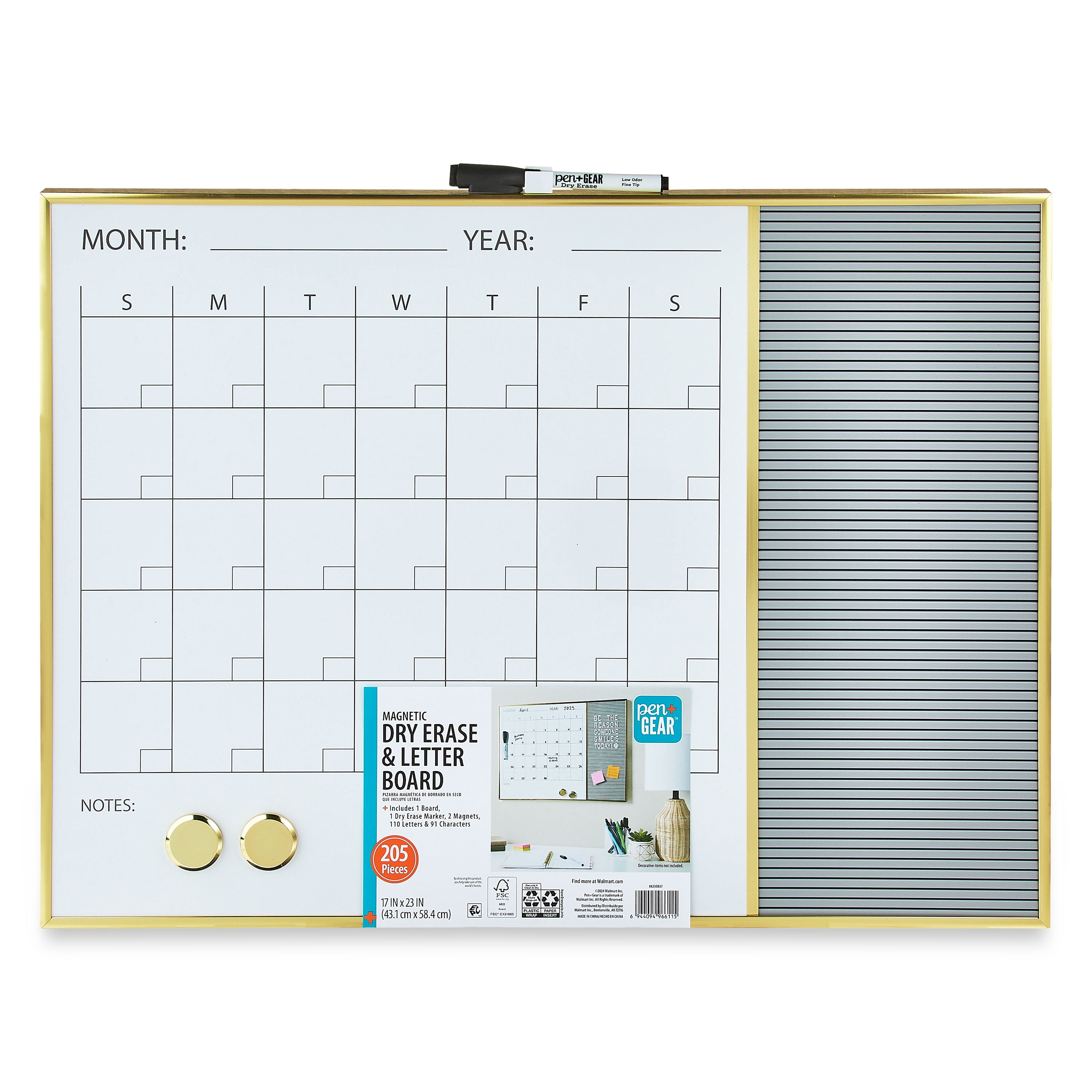 Pen+Gear Magnetic Dry Erase Monthly Wall Calendar and Letter Board, 17 ...