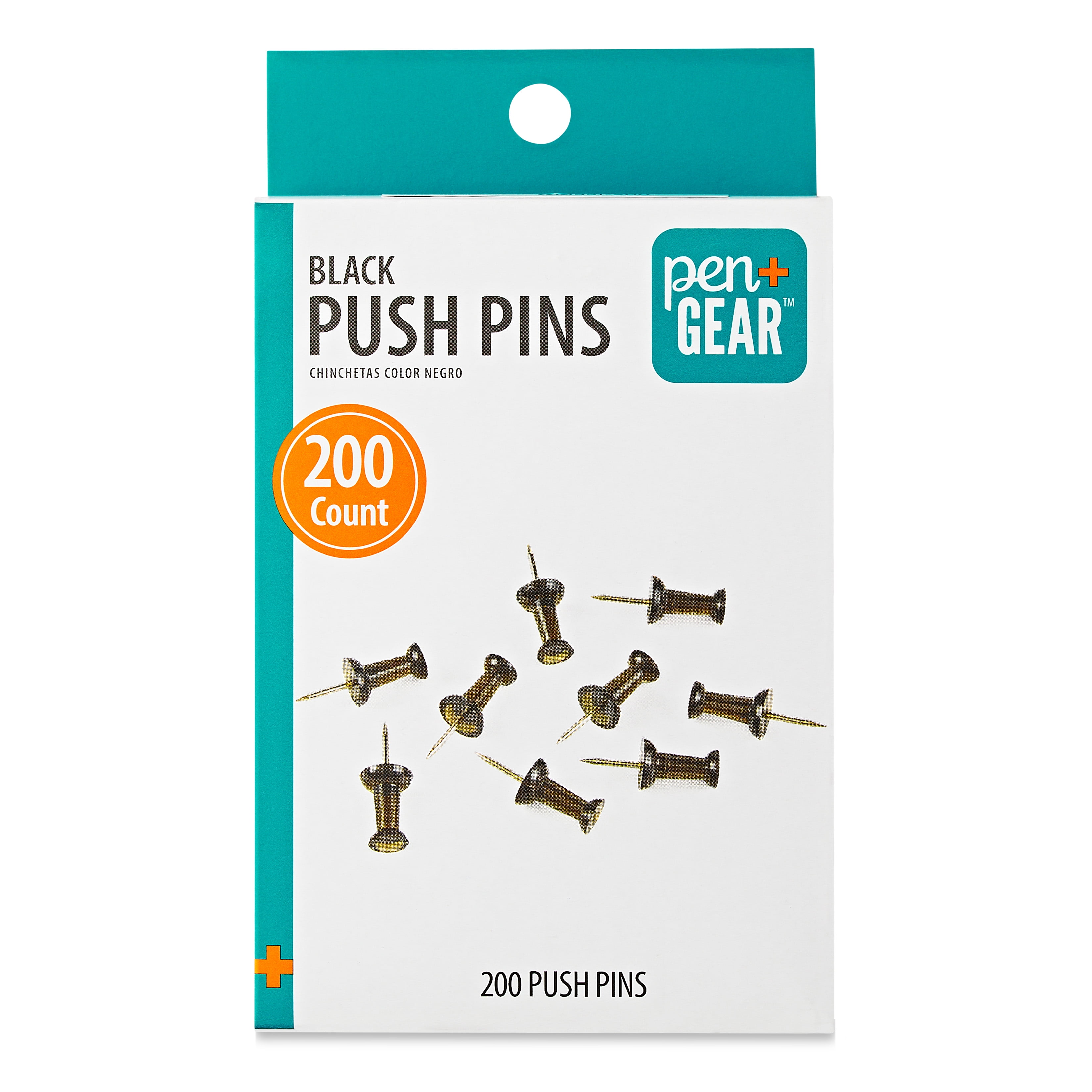 Pen+Gear Push Pins in Color Box, Black Plastic Head, Steel Point, 200 ...