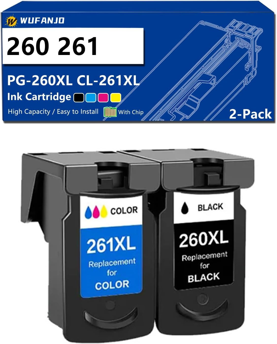 PG-260XL CL-261XL Ink Cartridges Replacement for PG-260 CL-261 ...