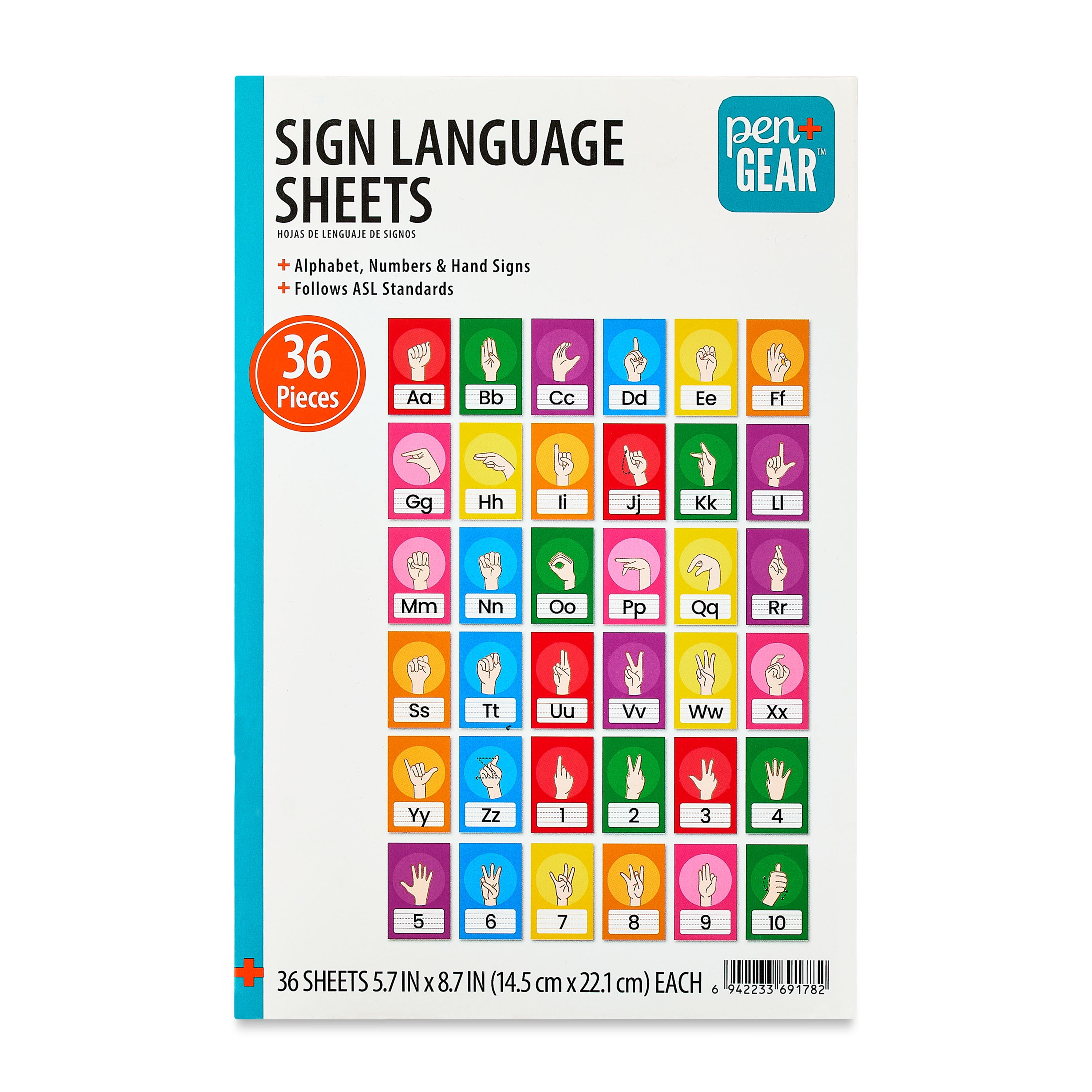 Pen+Gear Sign Language Sheets 5.7x8.7 inches, 36 colorful cards for ...