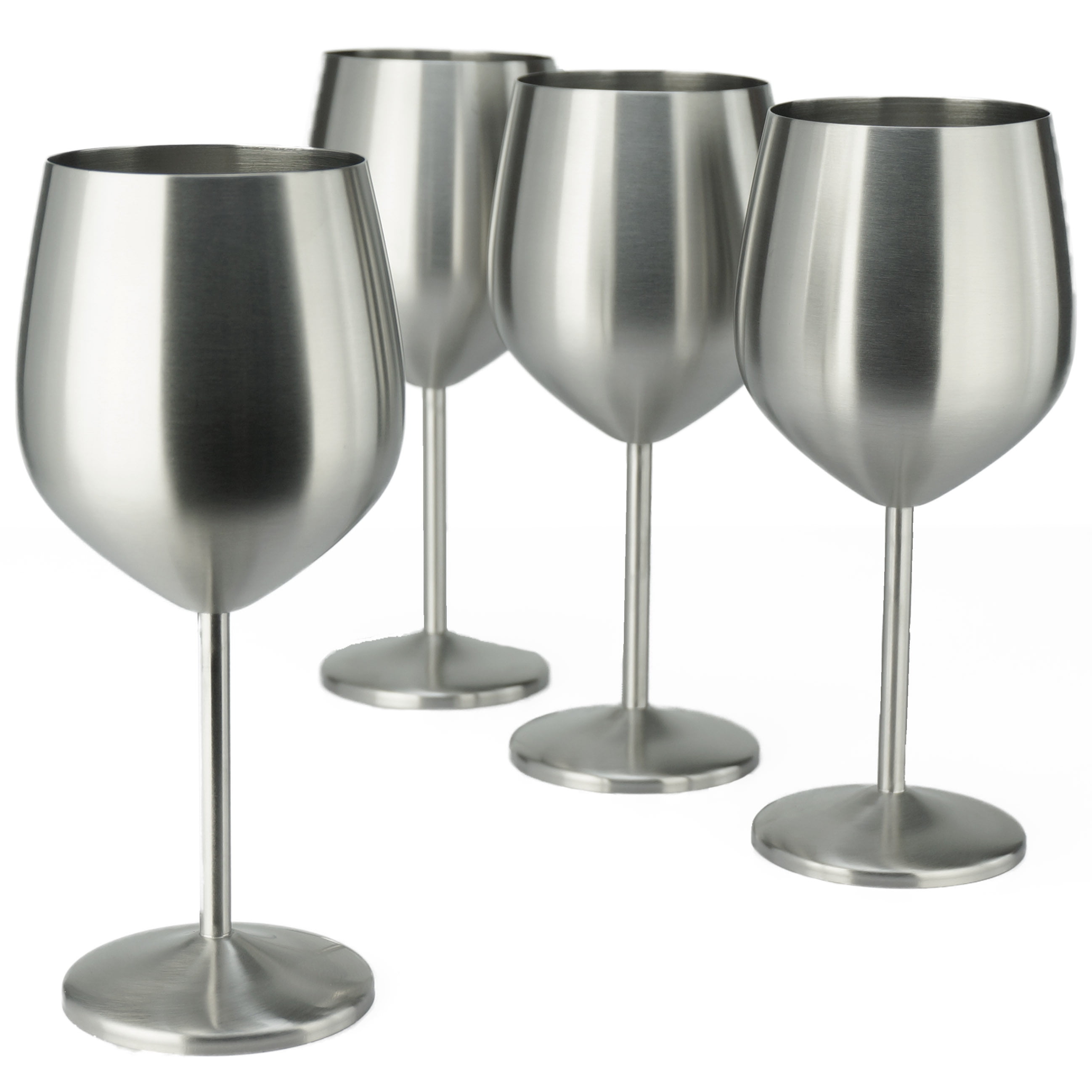 PG Stainless Steel Stem Wine Glass - Set of 4 - Brush Finished - 18.5oz ...