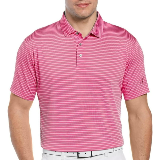 PGA TOUR Men's Single Feeder Stripe Golf Polo Bossy Pink B4HP (L ...