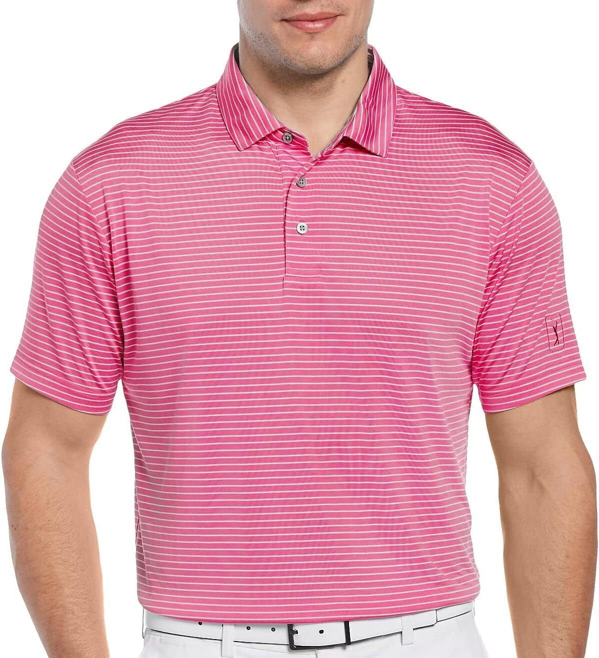 PGA TOUR Men's Single Feeder Stripe Golf Polo Bossy Pink B4HP (XL ...