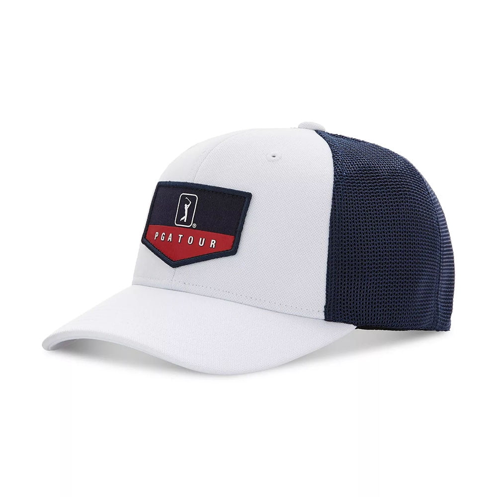 PGA Tour Men's Americana Trucker Adjustable Golf Hat, White/Navy ...