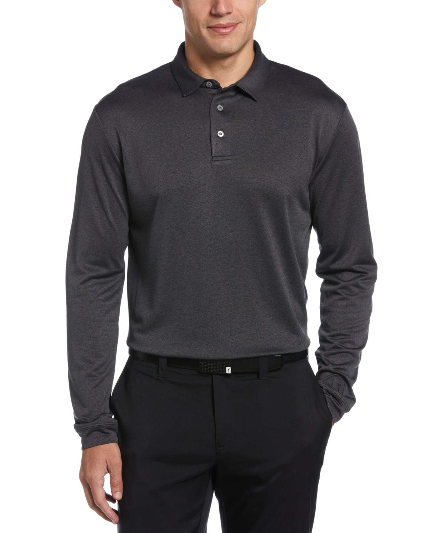 PGA Tour Men's Micro Birdseye Print Long Sleeve Polo Shirt Black Size ...