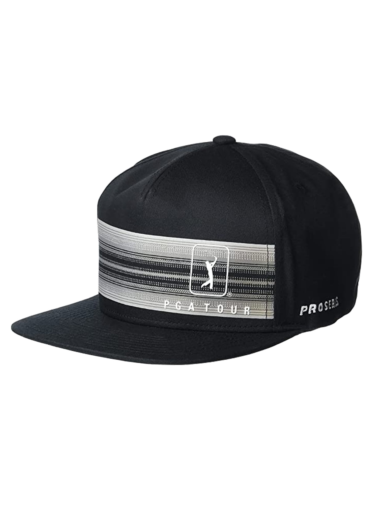 PGA Tour Men's Standard Striped Adjustable Golf Hat, Caviar Black ...