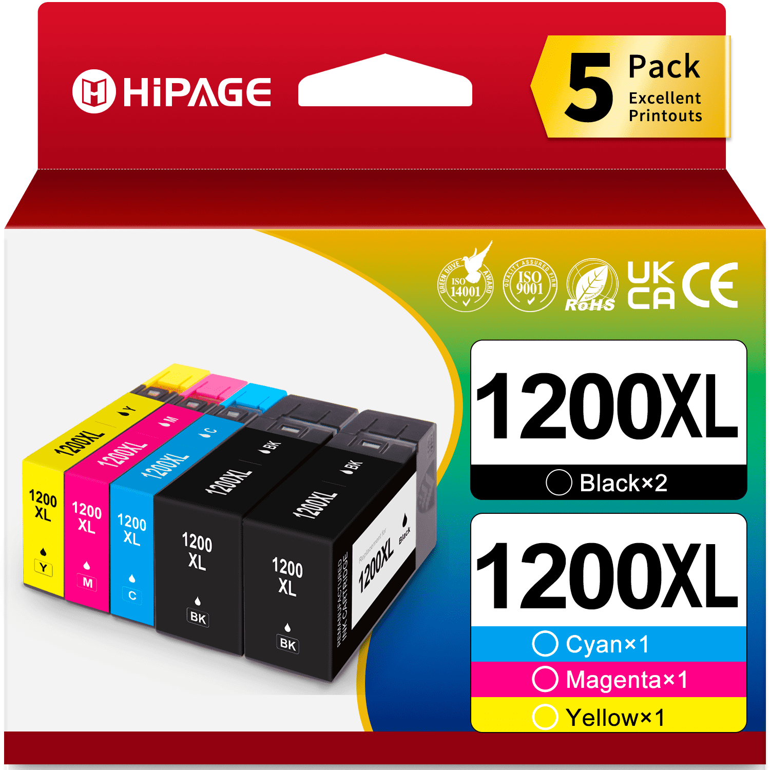 HIPAGE 1200XL Ink Cartridges for Canon MAXIFY MB2720, Black Cyan ...