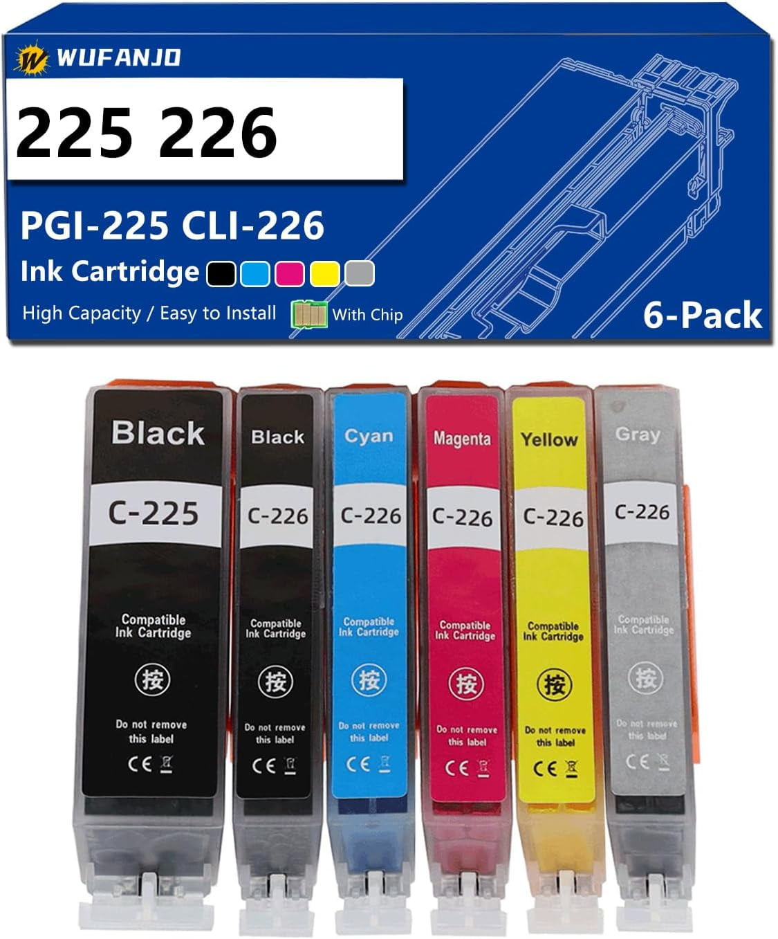 PGI-225 CLI-226 Ink Cartridge Replacement Compatible for Canon IP4820 ...